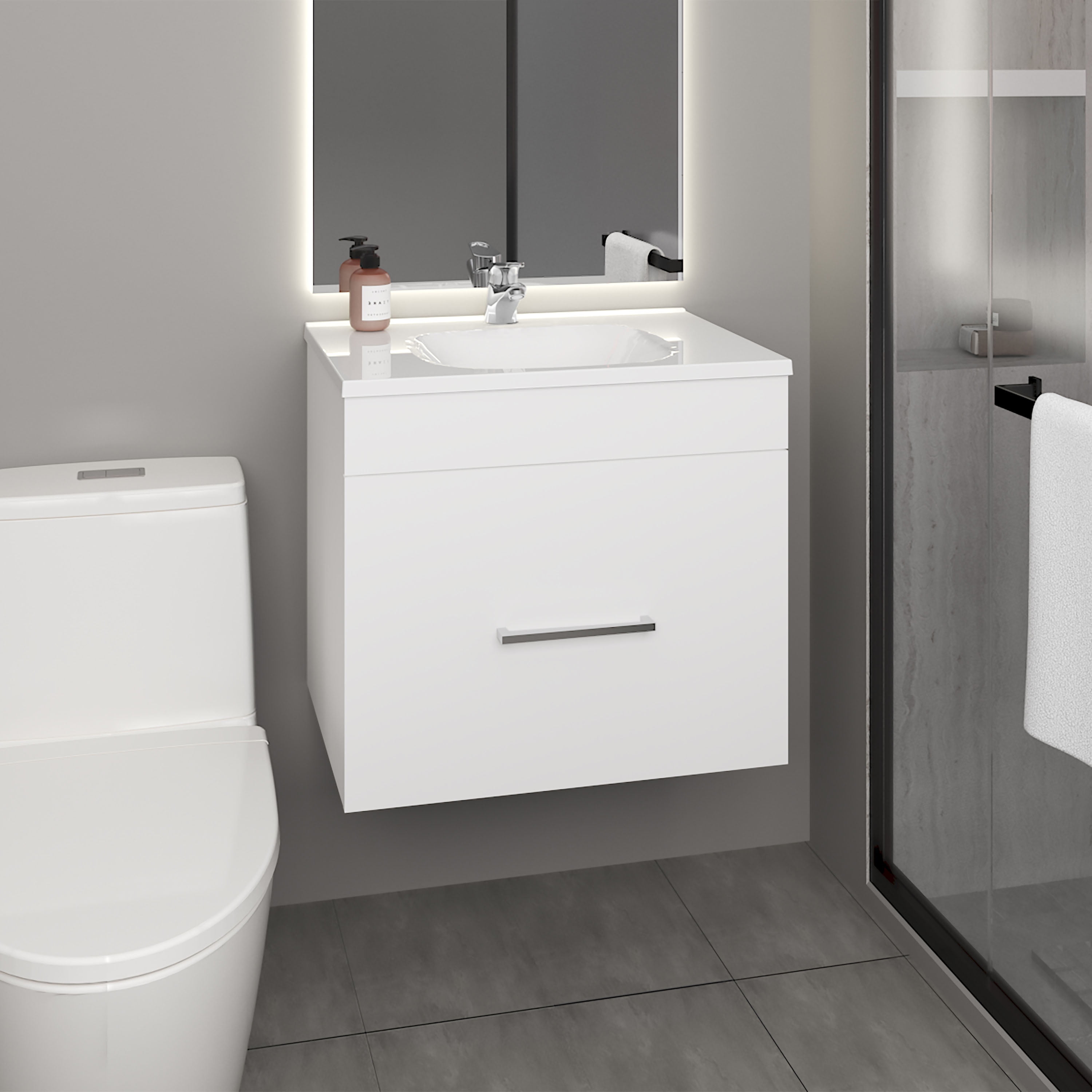 LiviNest Wall Mounted Bathroom Vanity: One Door Cabinet with Two ...