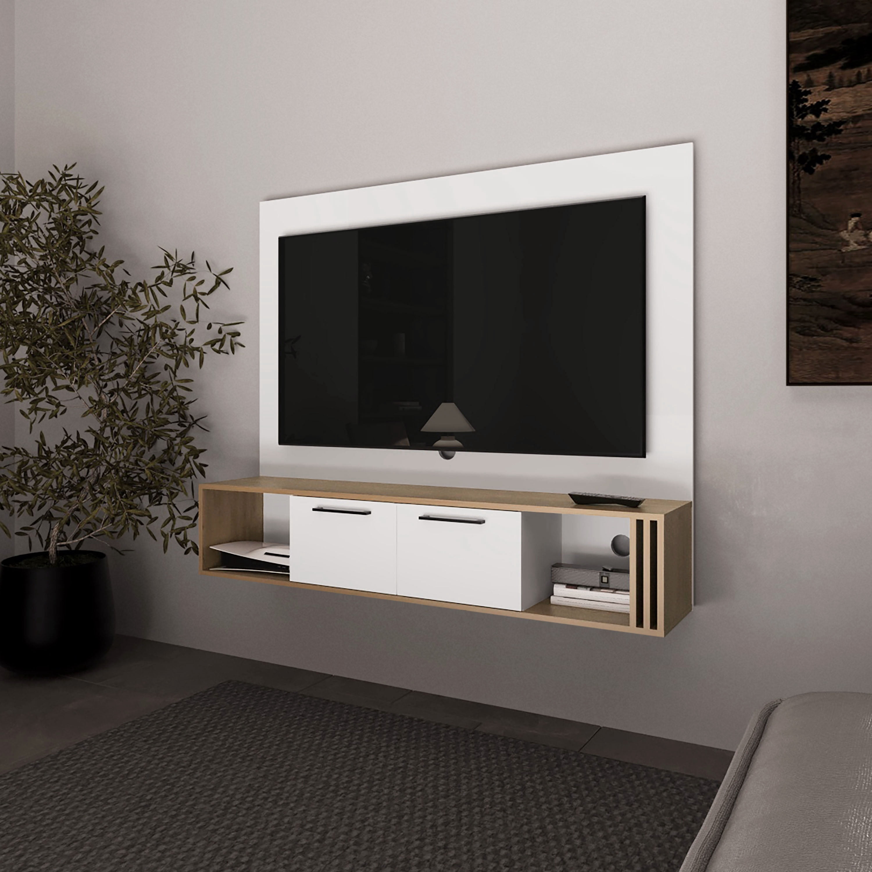 LiviNest Wall Mounted Entertainment Center with Storage: Modern TV ...