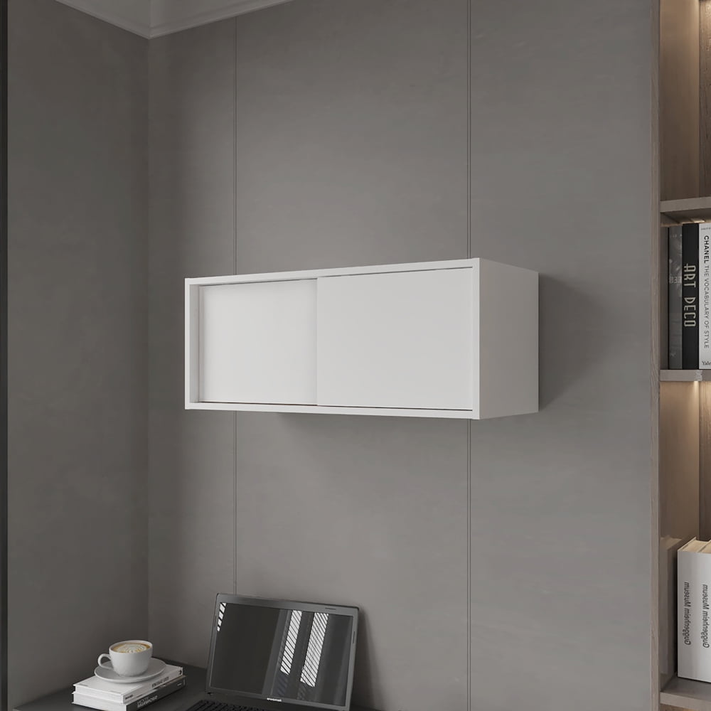 LiviNest Wall Mounted Storage Cabinet: Modern White Sliding Door Design - Space Saving Office ...