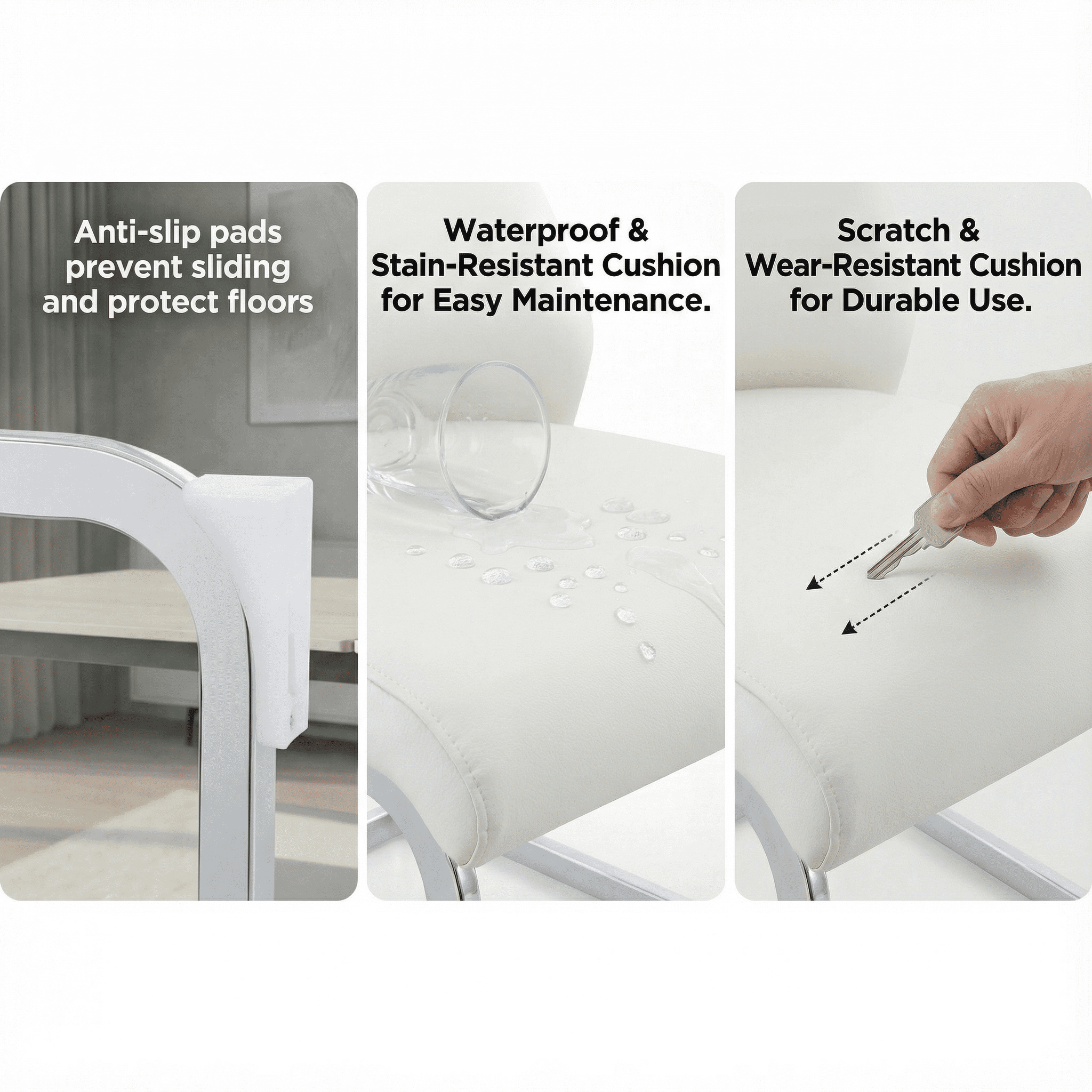 LiviNest White PU Leather Dining Chairs Set of 4: 1-Wipe Clean & 300 ...