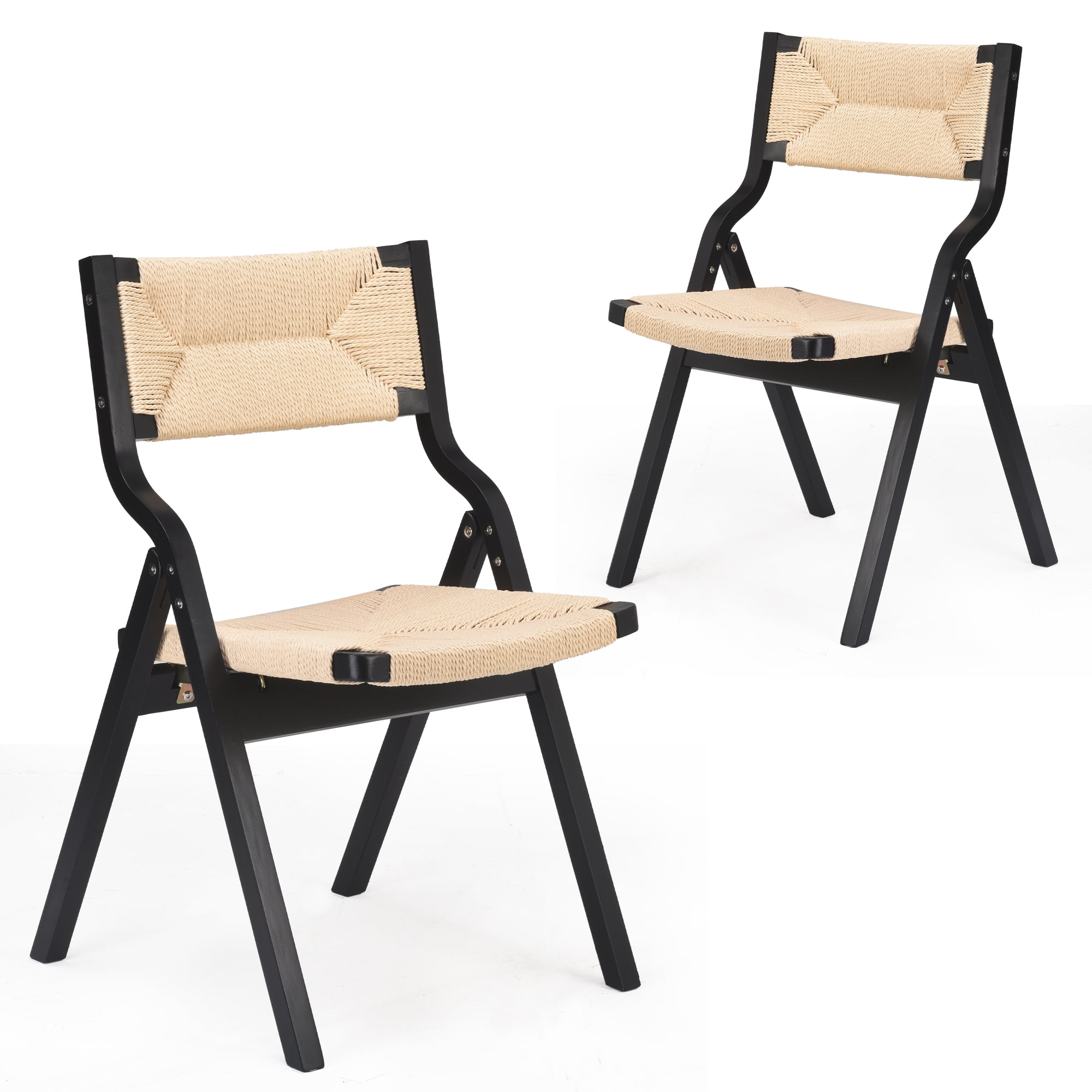LiviNest Wooden Folding Chairs Set of 2: Bohemian Style Rattan Woven ...