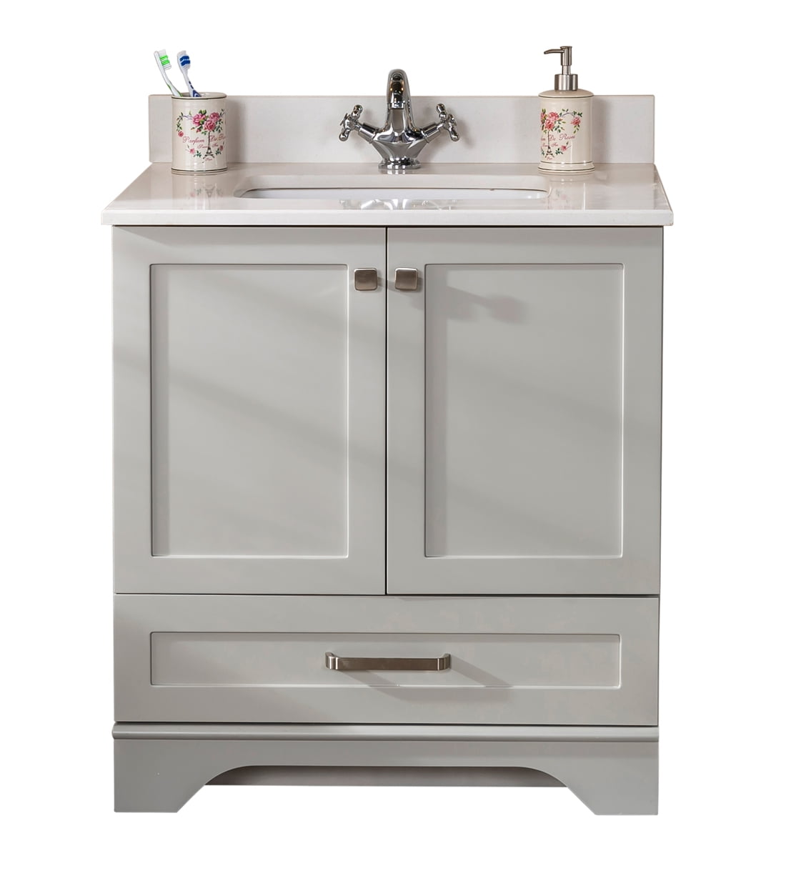 Livia Collection 30'' Gray Bathroom Vanity with Quartz Countertop and ...