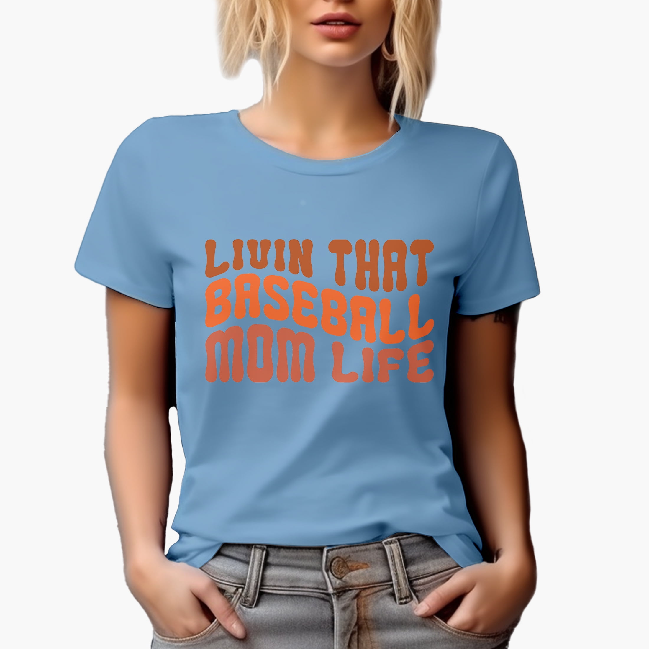 Livin That Baseball Mom Life Quote, Groovy Retro Wavy Text Merch Gift ...