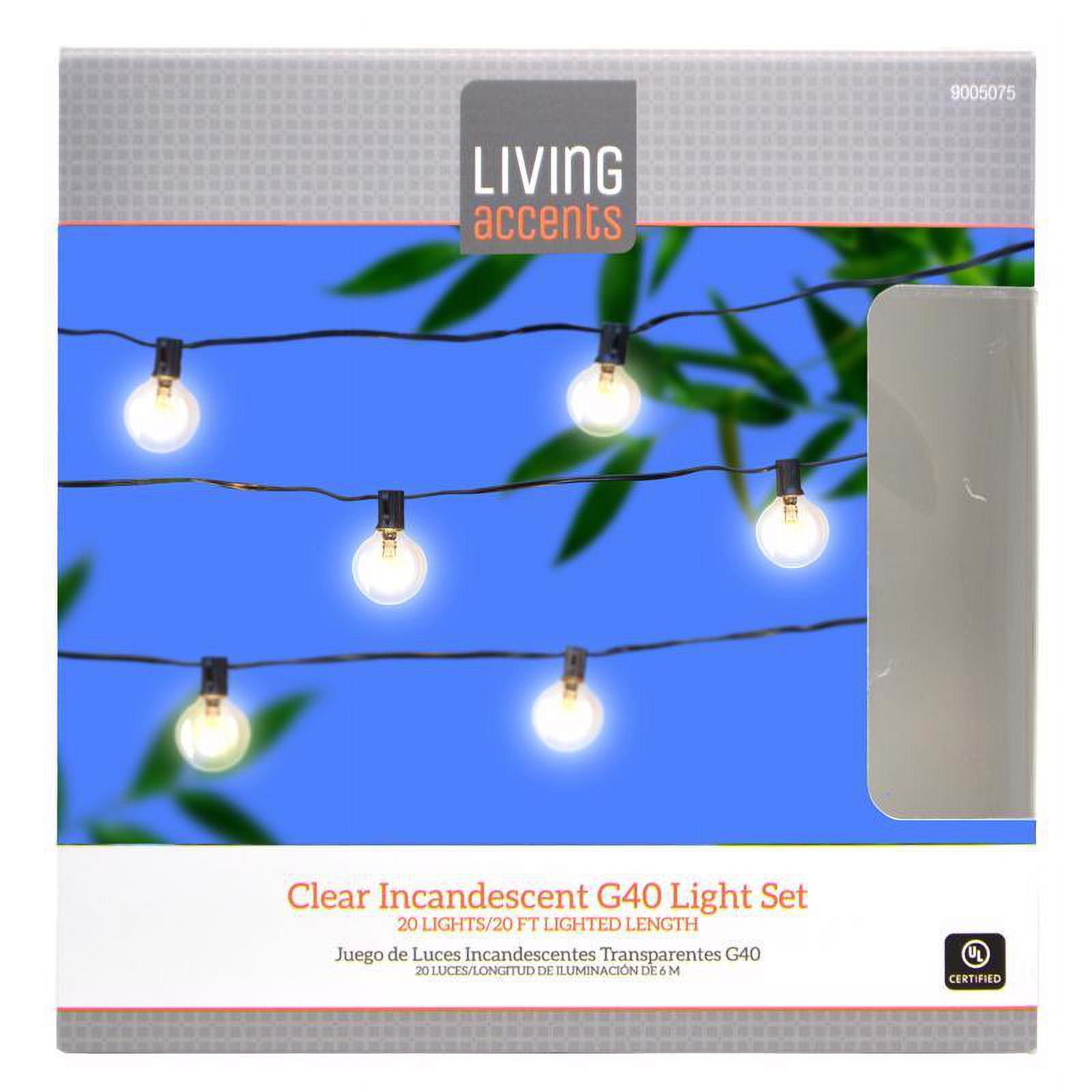 Living Accents G40 Solar Light Set for Outdoor, Warm White 26 ft. 20 ...