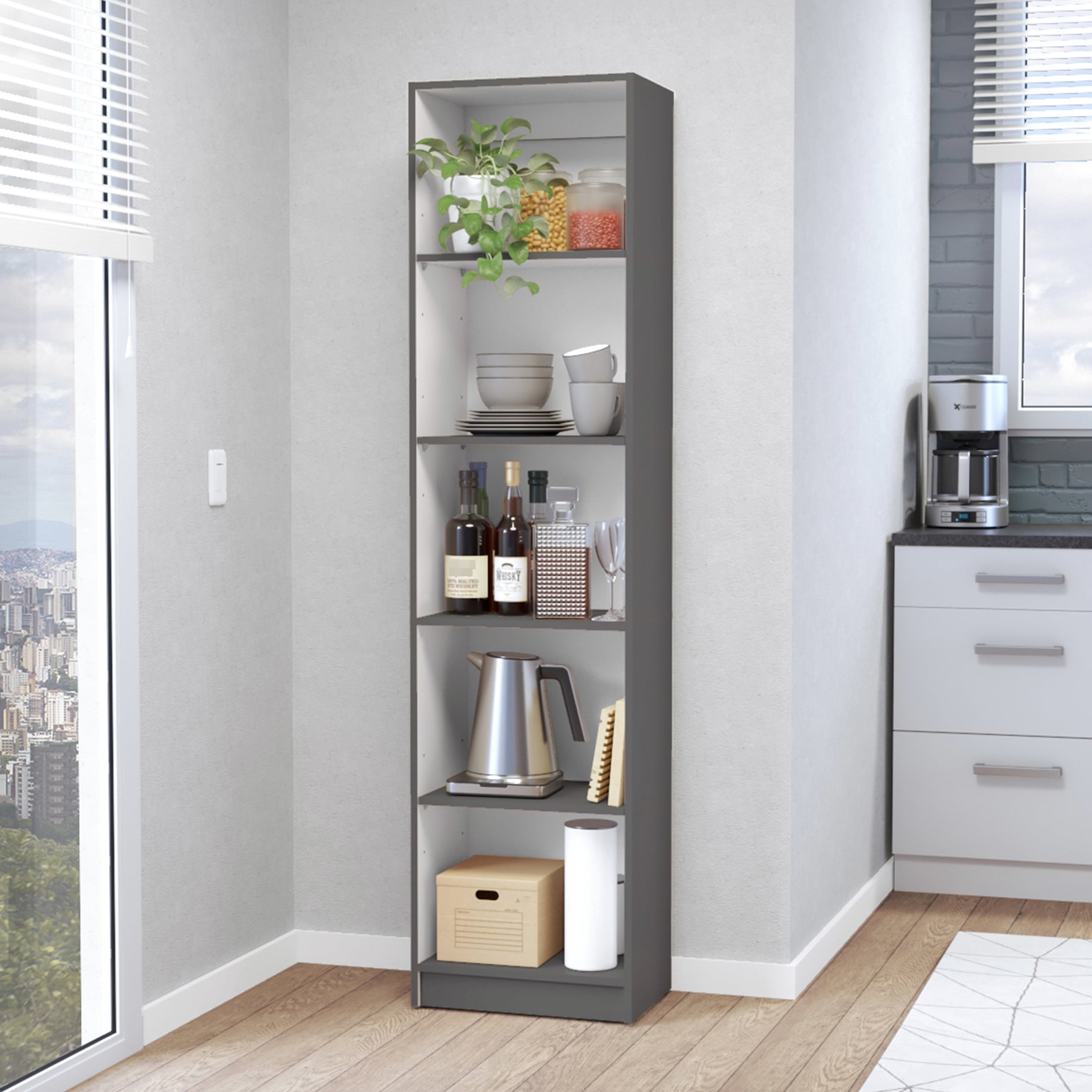 Living Area 5-shelf Bookcase - Slim Modern Storage Design - Walmart.com
