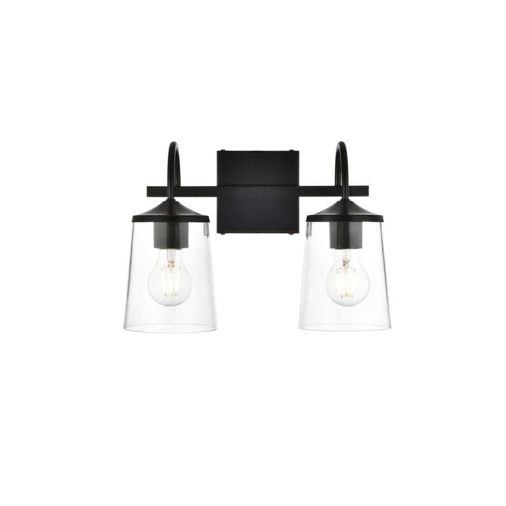 Living District Avani 2-Light Iron & Glass Bath Sconce in Black and ...