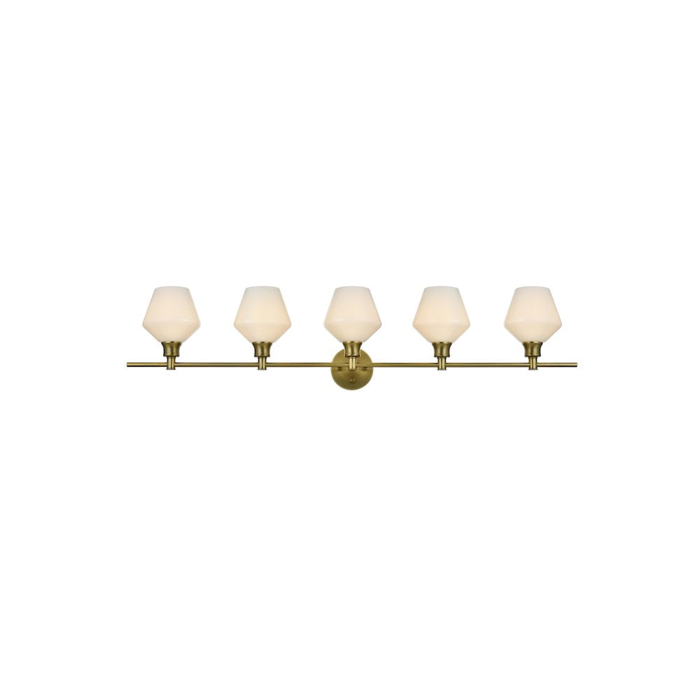 Living District Gene 5 Light Satin Gold and Frosted White Glass Wall ...