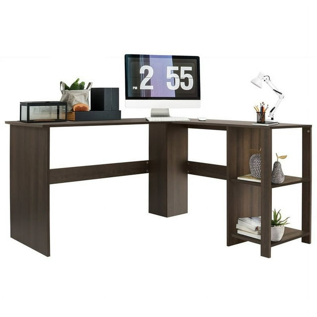 Living Essentials Aiden Wooden L-Shaped Corner Computer Desk in Aged ...