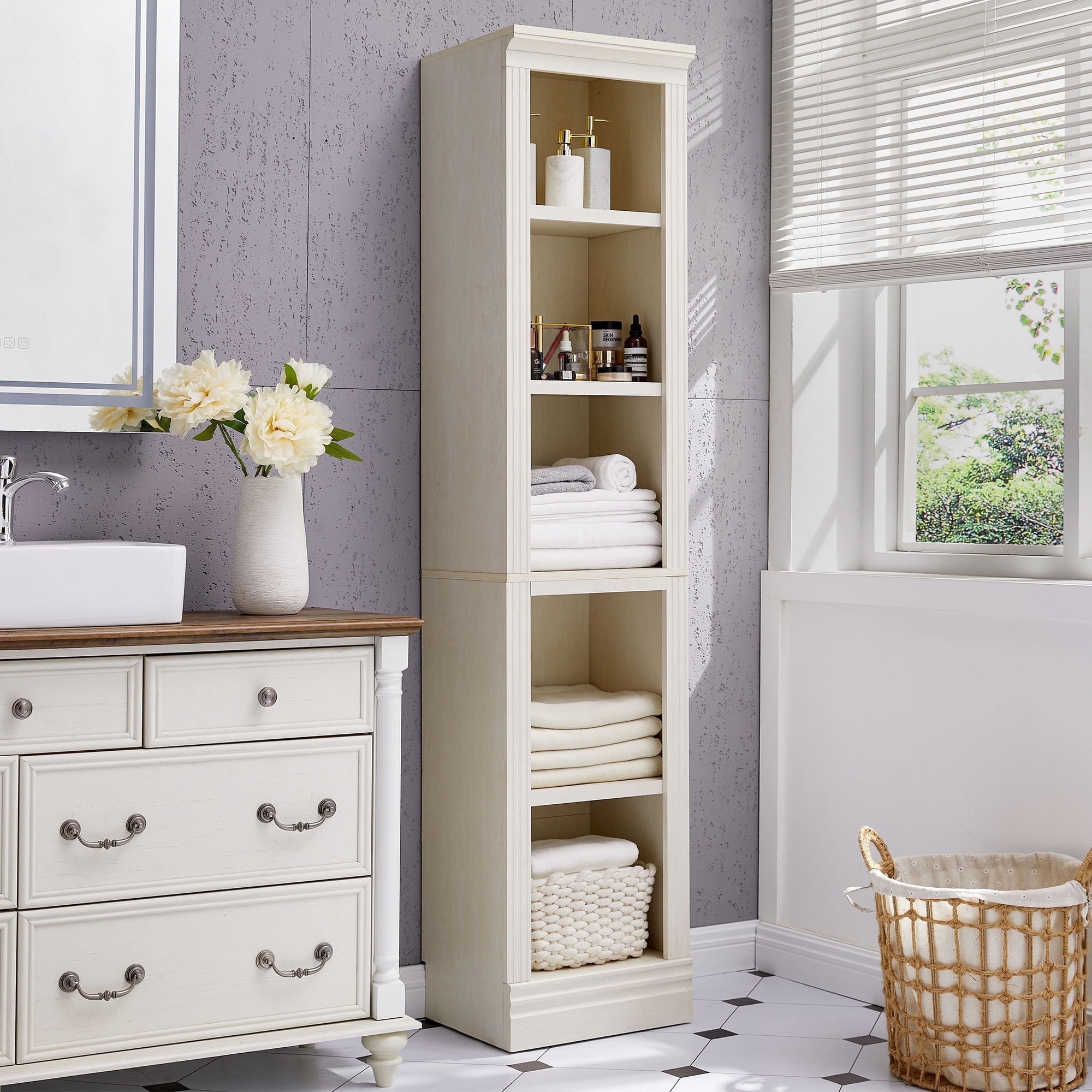 Living Essentials Corp. 72" Halston Narrow 5-Tier Bookshelf Bookshelves ...