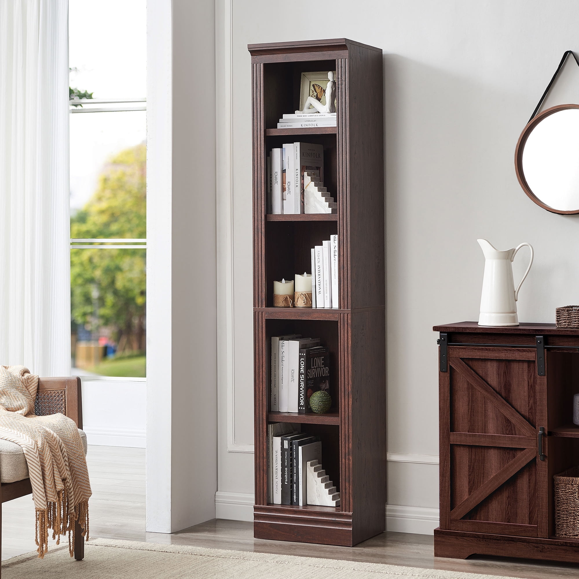 Living Essentials Corp. 72" Halston Narrow 5-Tier Bookshelf Bookshelves ...