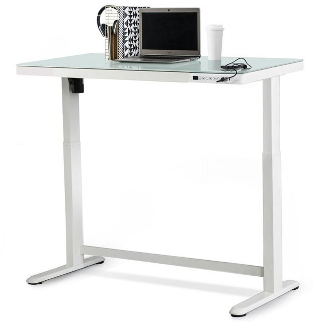 Living Essentials Jefferson Electric Glass Top Standing Desk in White ...