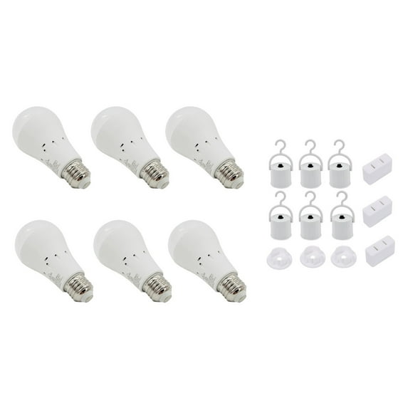 Living Glow 6-Pack Multi-Socket Rechargeable Hurricane LED Bulbs (Day ...