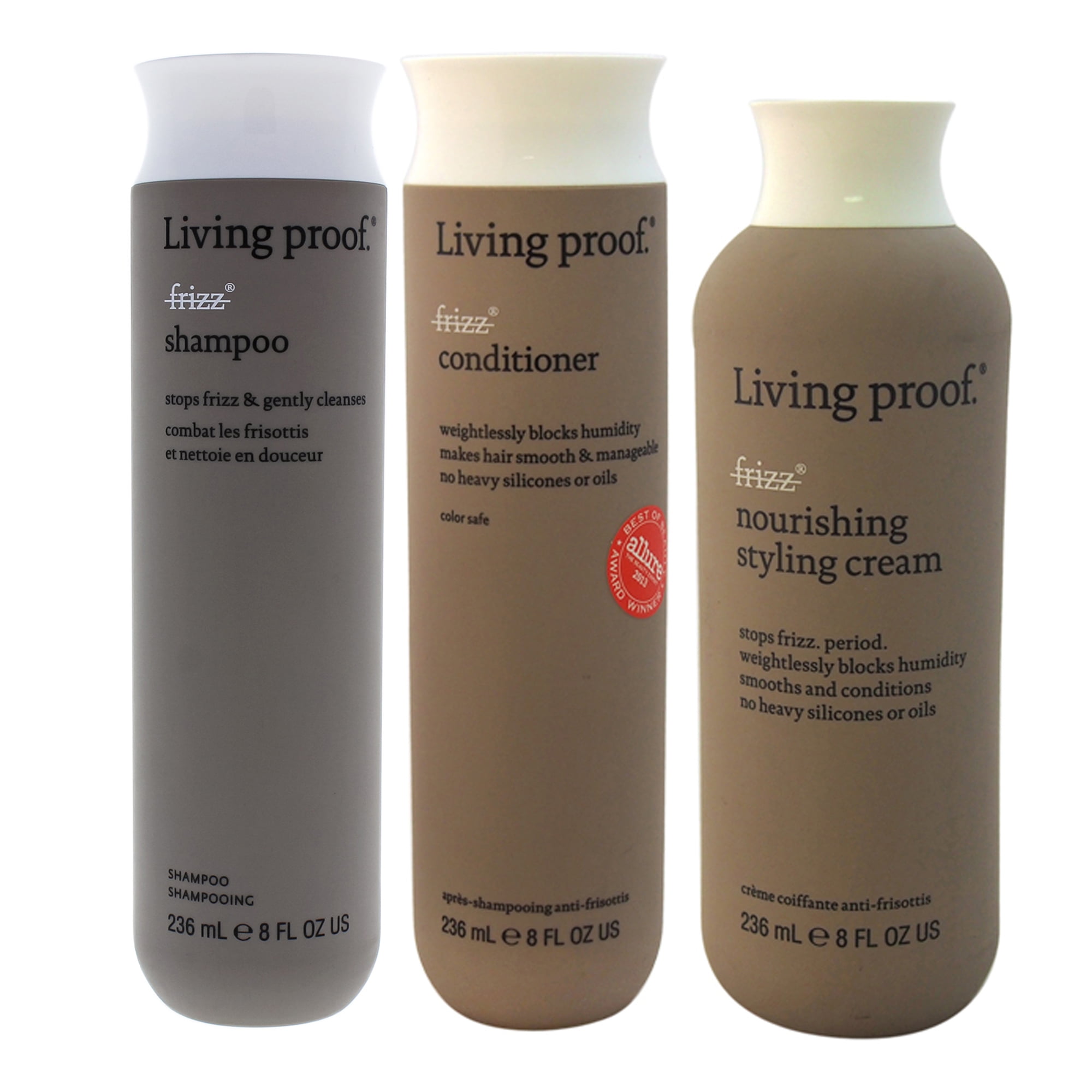 Living Proof No Frizz Shampoo Conditioner and Cream 3 Pc Kit - 8oz ...