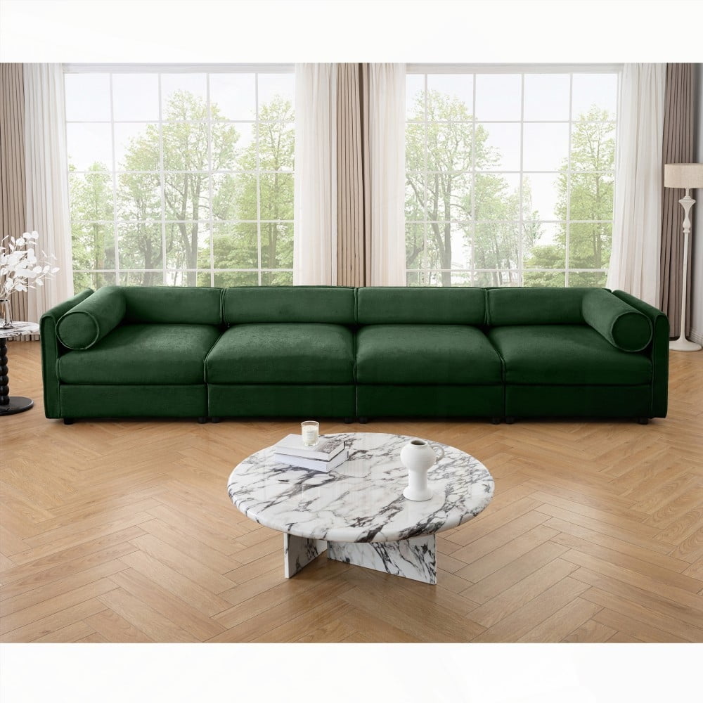 Modern Green Modular Sectional Sofa with Storage (4 Seats, Cylindrical ...