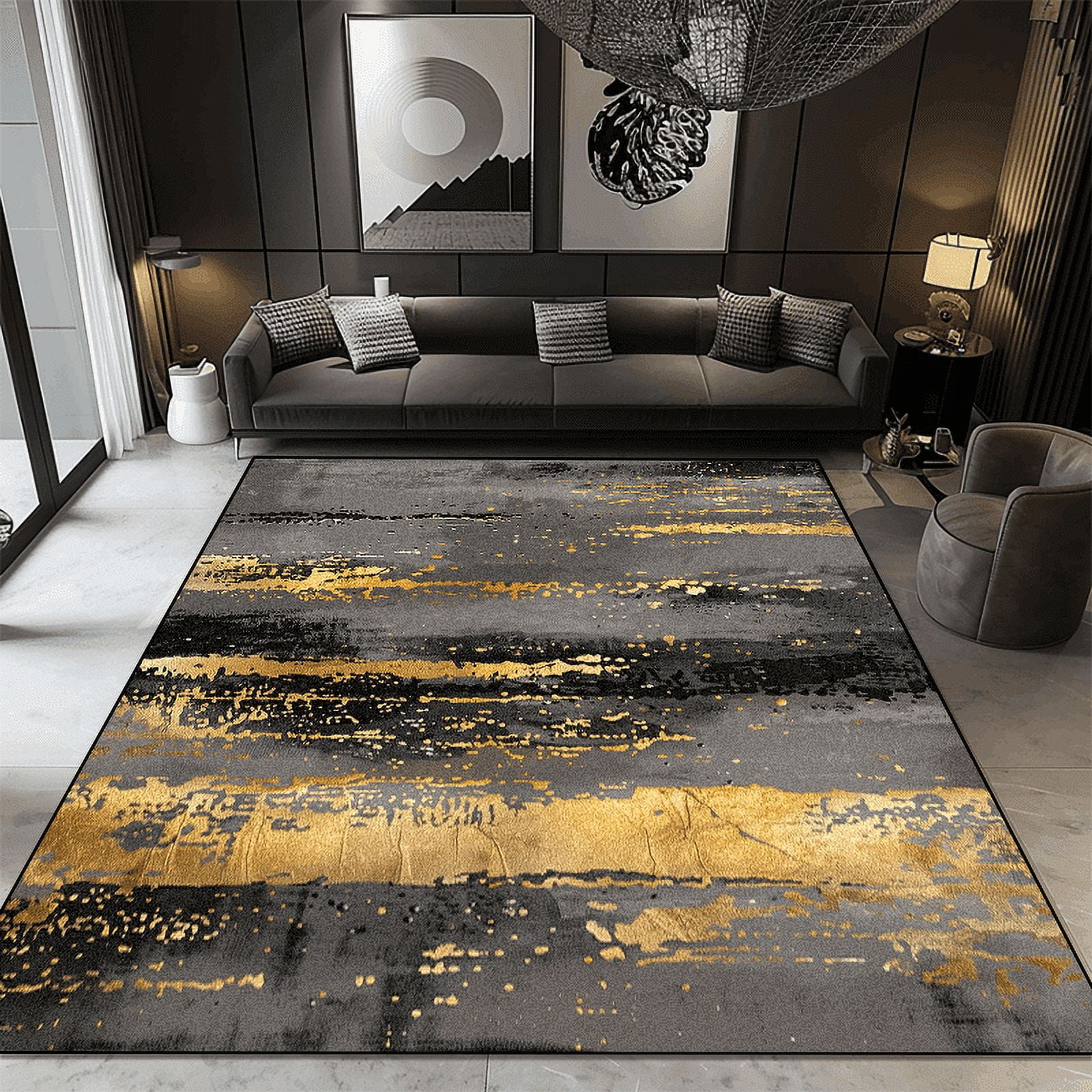 Living Room Abstract ration Carpet Light Luxury Dark Color Rugs Home ...