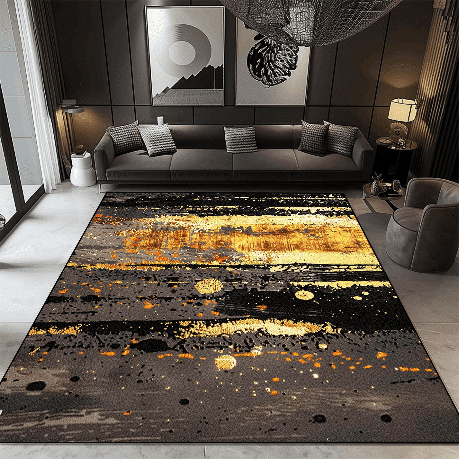 Living Room Abstract ration Carpet Light Luxury Dark Color Rugs Home ...