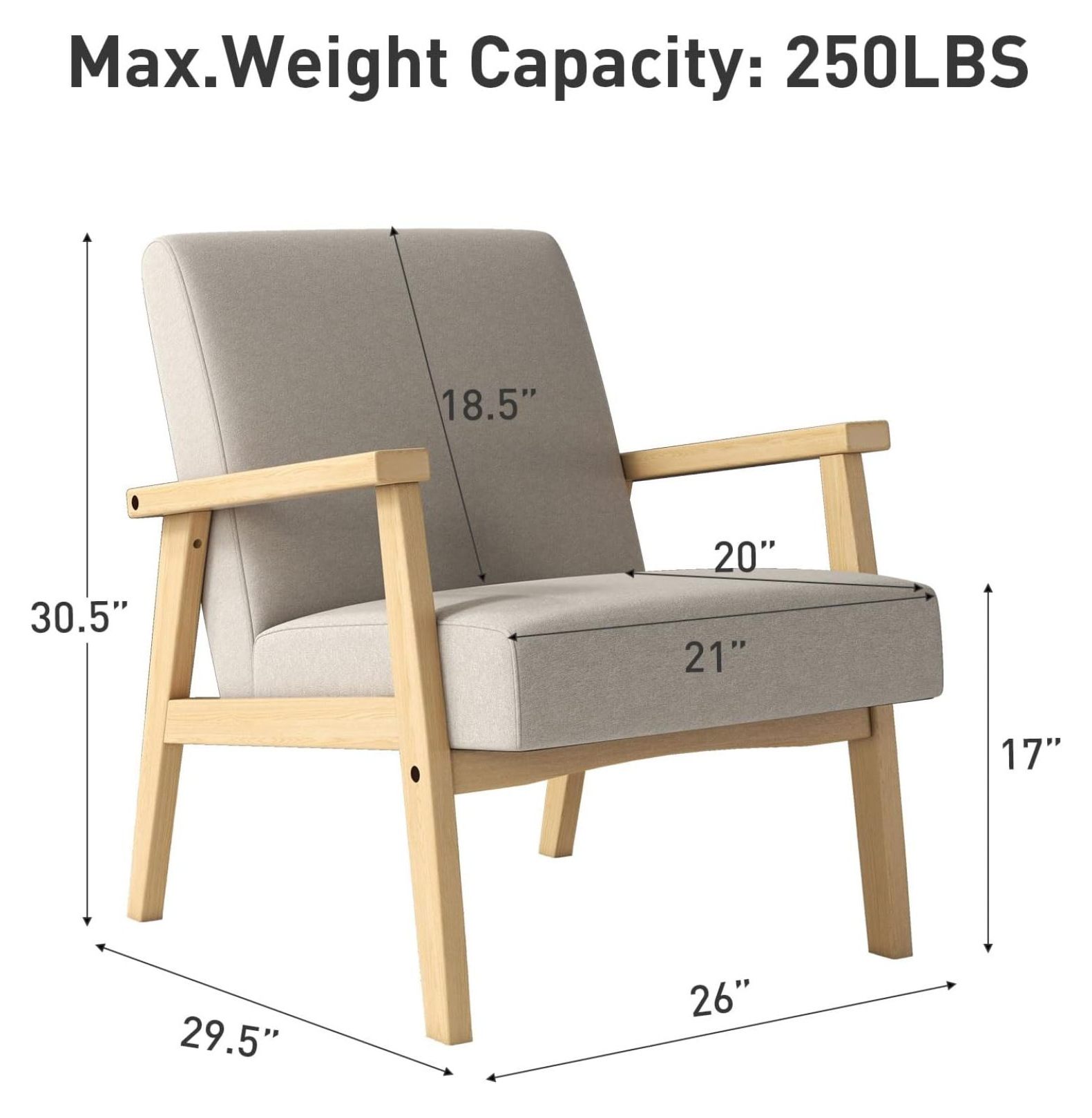 Living Room Accent Chair Set of 2, -Century Modern Armchair with Wood ...