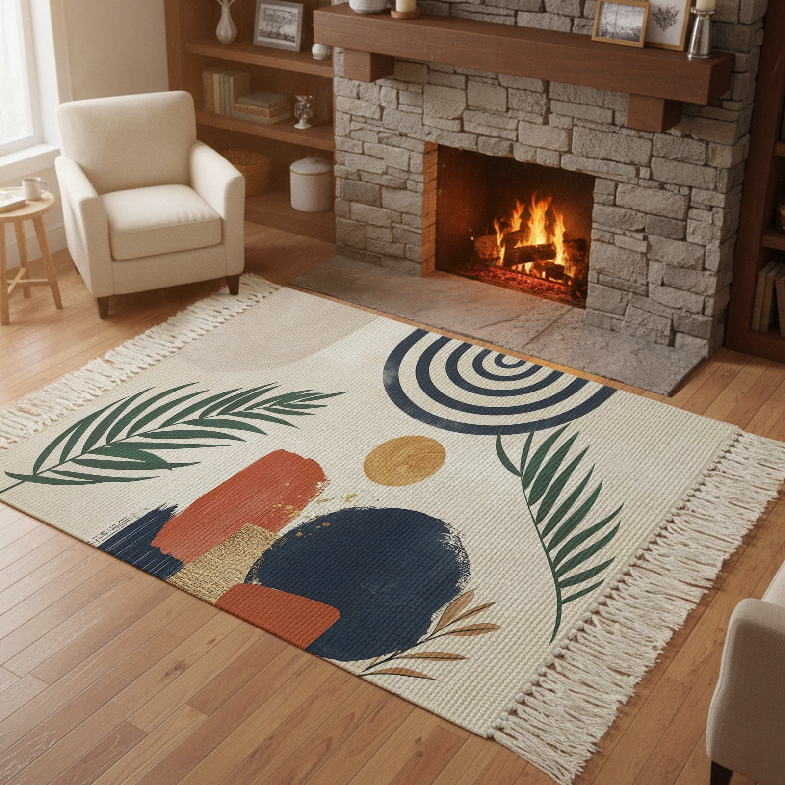 Living Room Area Rug 4'x 6', Boho Washable Large Carpet with Tassels ...