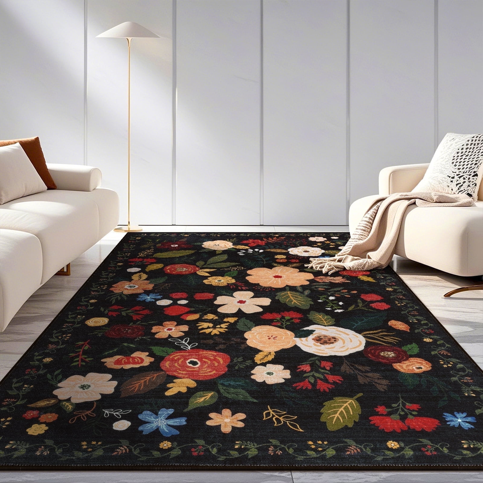 5x7 ft Living Room Area Rug Machine Washable Boho Area Rug Non Slip ...