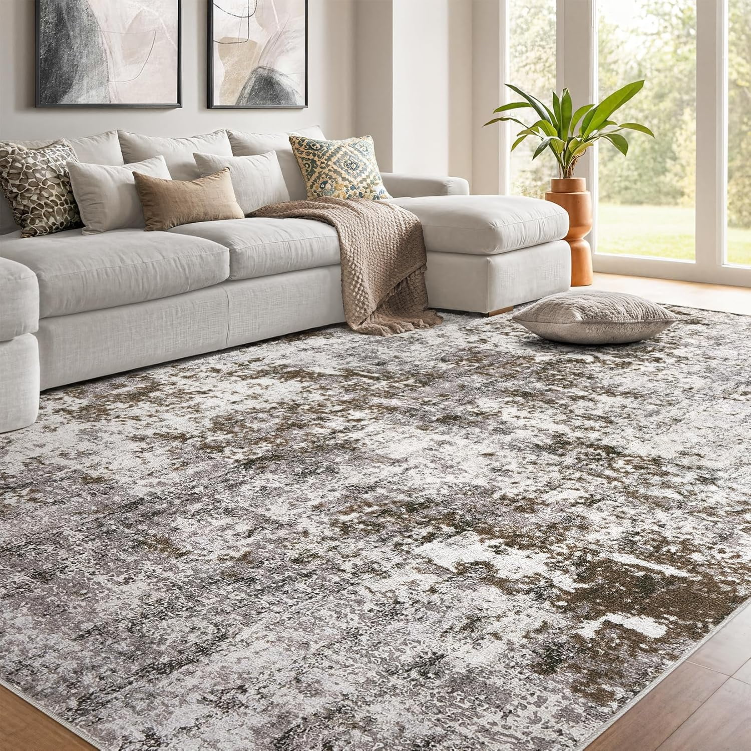 Living Room Area Rugs - 9x12 Washable Abstract Large Soft Indoor Rug ...