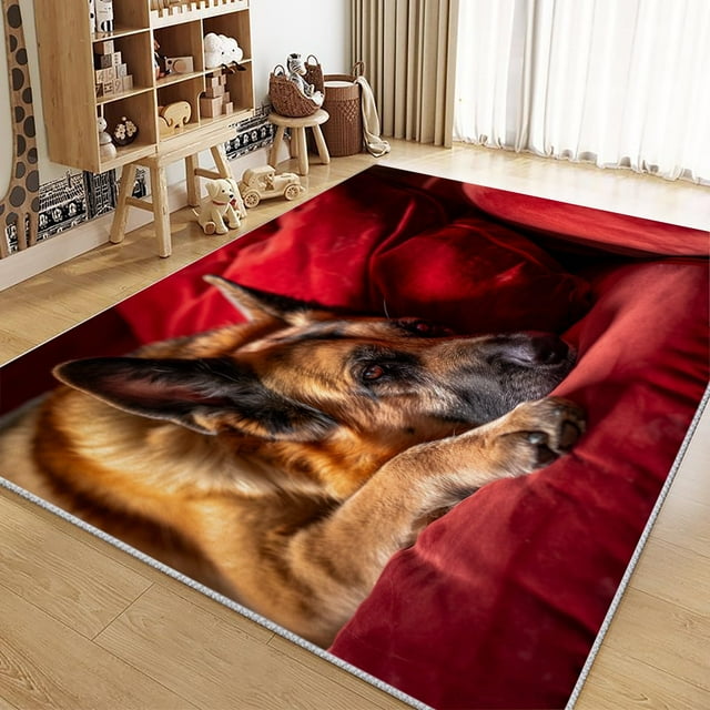 Living Room Area Rugs, Animal German Shepherd Printed Rug, Red Carpet ...