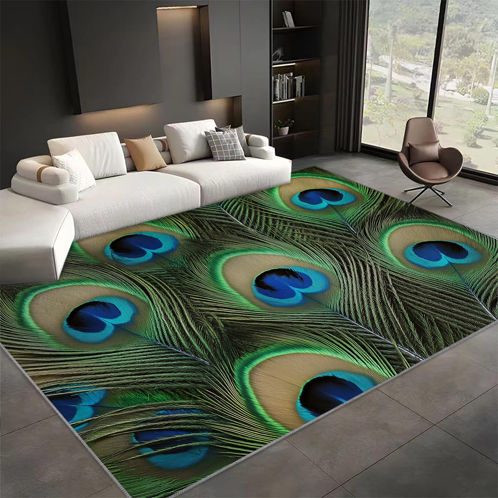 Living Room Area Rugs, Animal Print Peacock Feathers Printed Design ...