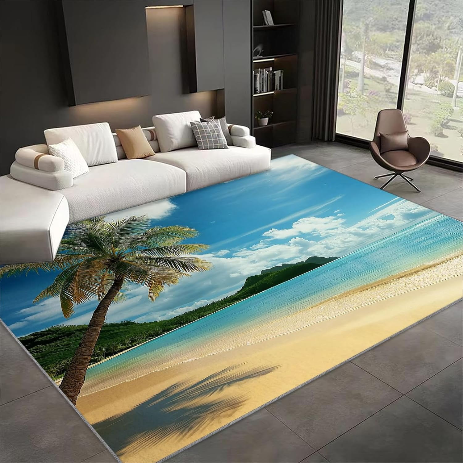 Living Room Area Rugs, Tropical Beach Palm Trees Printed Design Carpet ...