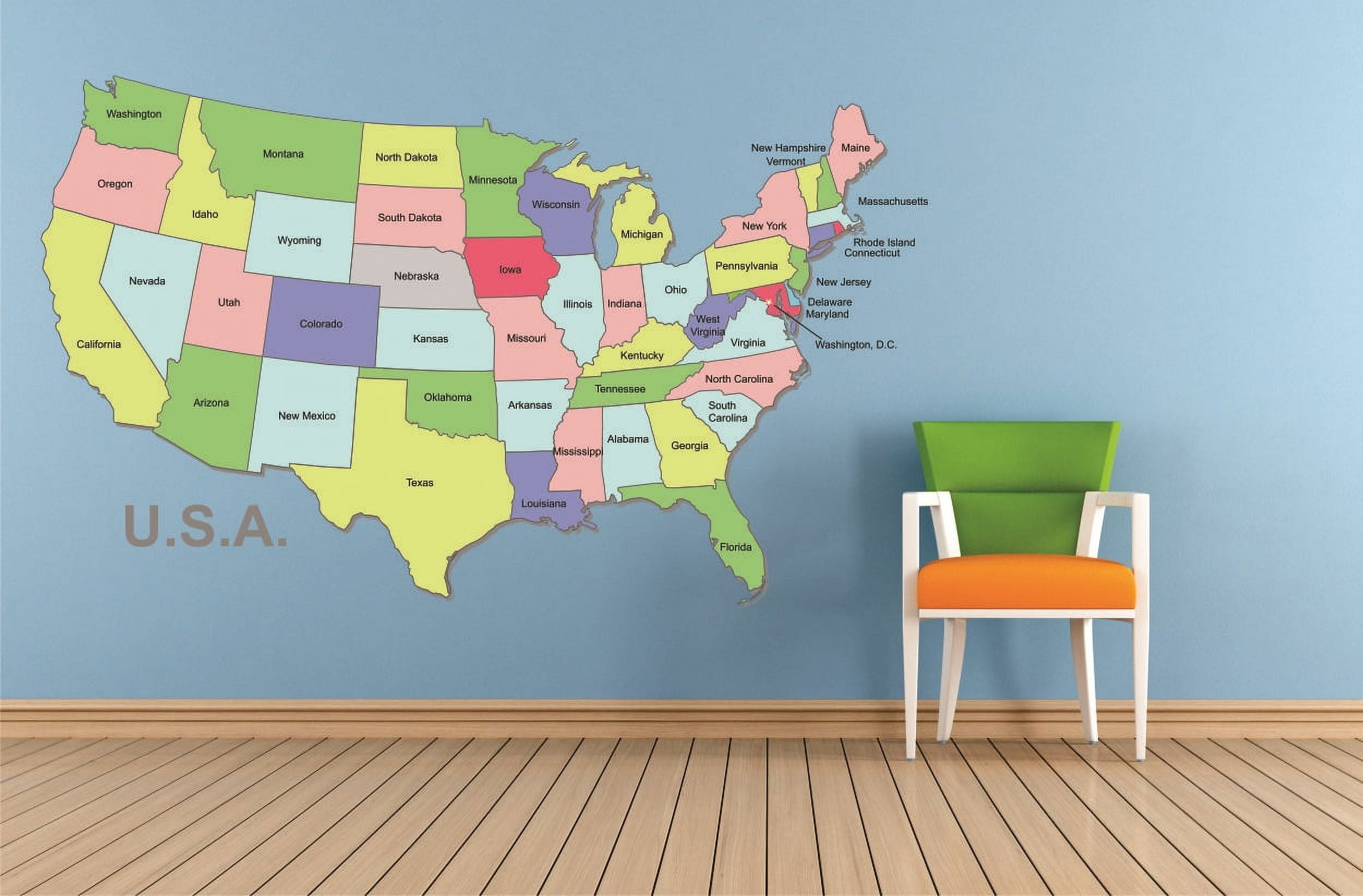 Living Room Art Colorful United States Of America Us Map Classroom ...
