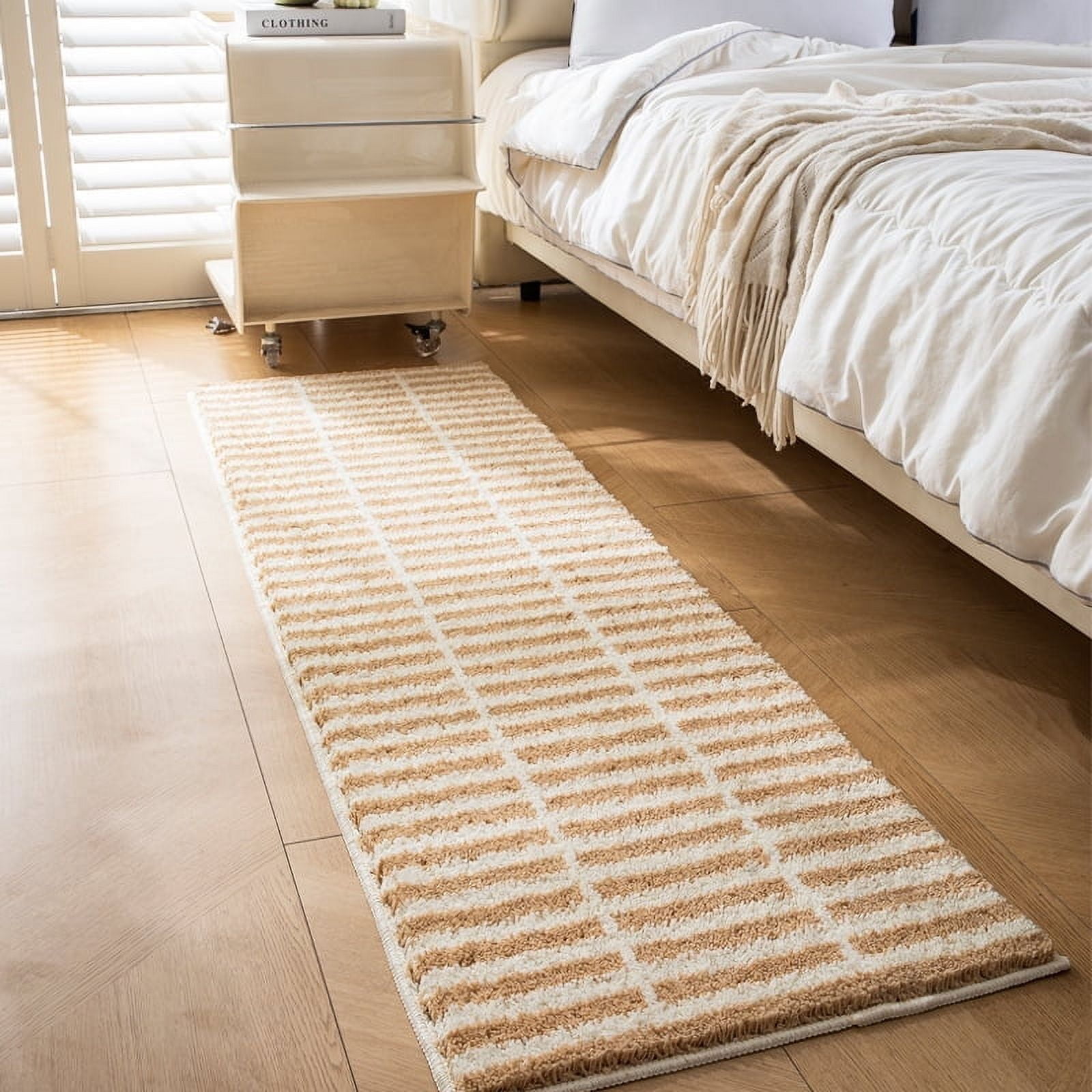 Living Room, Bedroom Soft Shag Neutral Area Rug - High Loft Pile - High ...