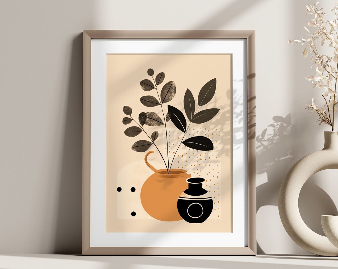 Living Room Boho Art Poster Minimalist Botanical Illustration Modern ...