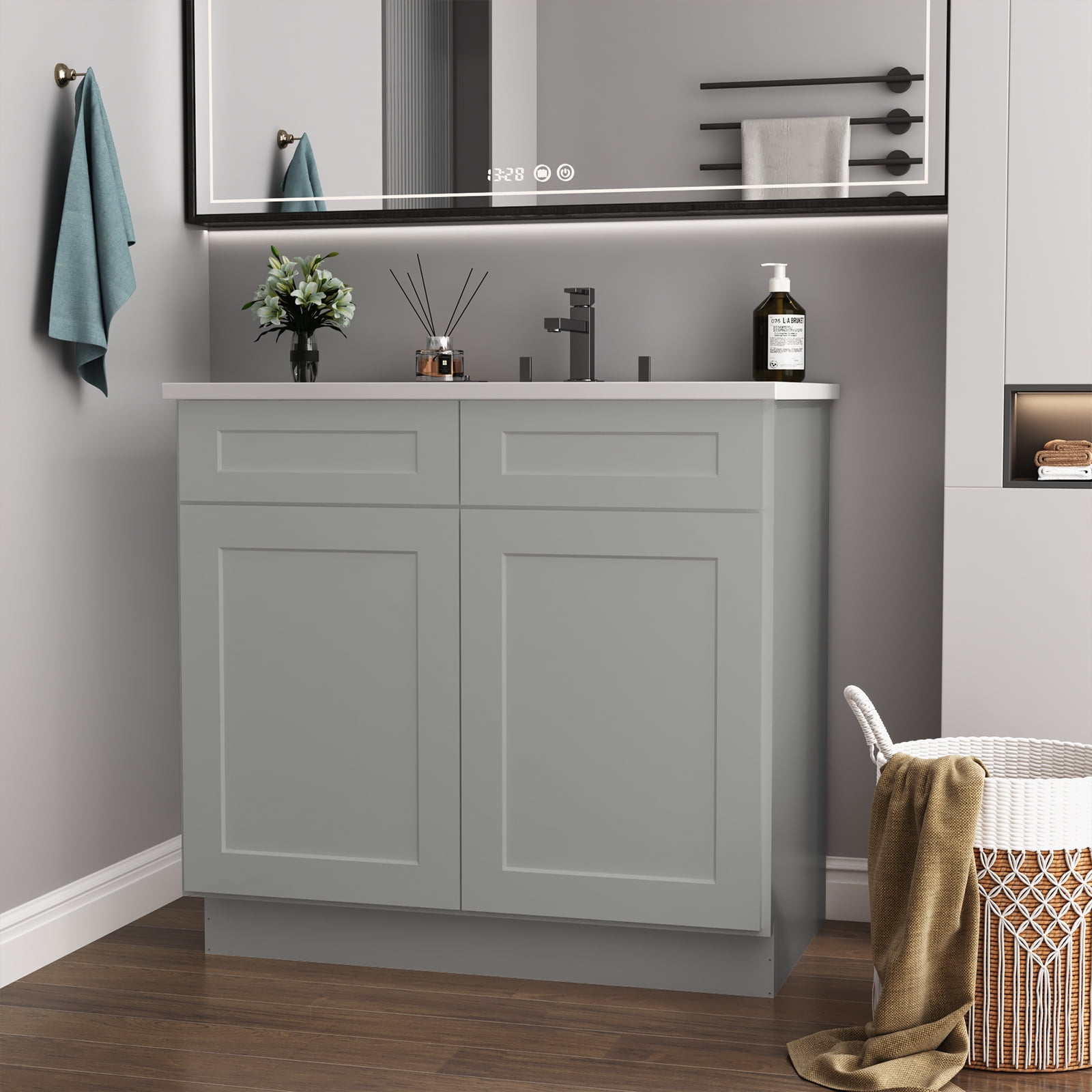 Living Room Cabinets 36"in. W x 21"in. D x 34.5"in. H in Shaker Grey ...