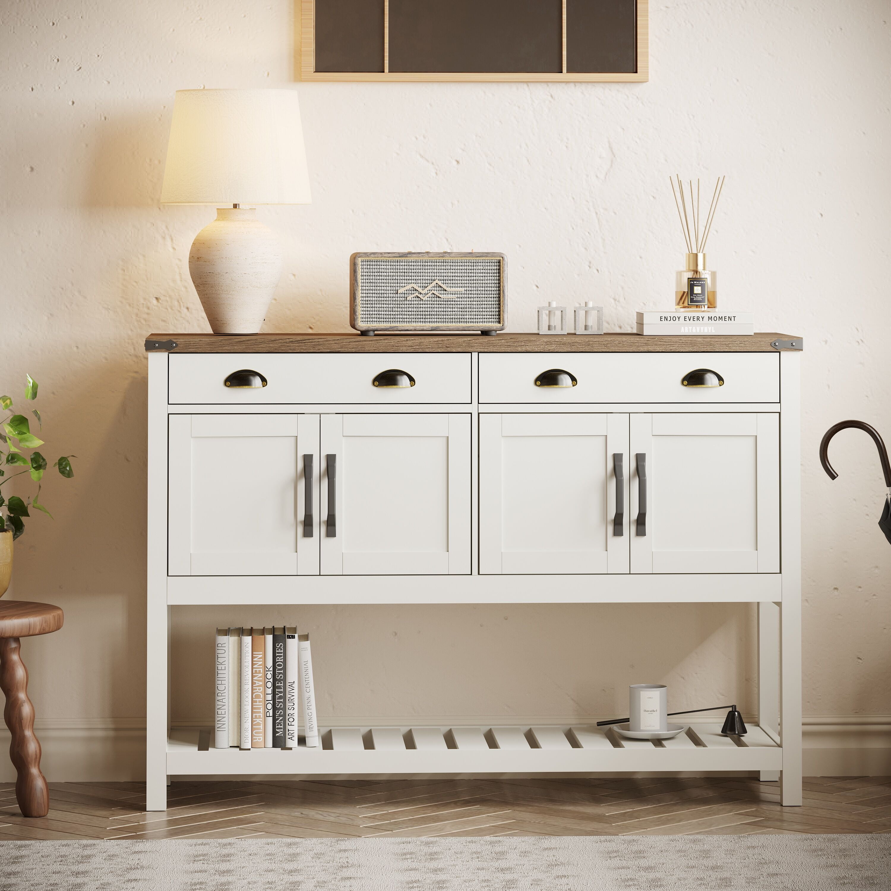 Living Room Cabinets 47'' Modern Farmhouse Console Storage Table – Two ...