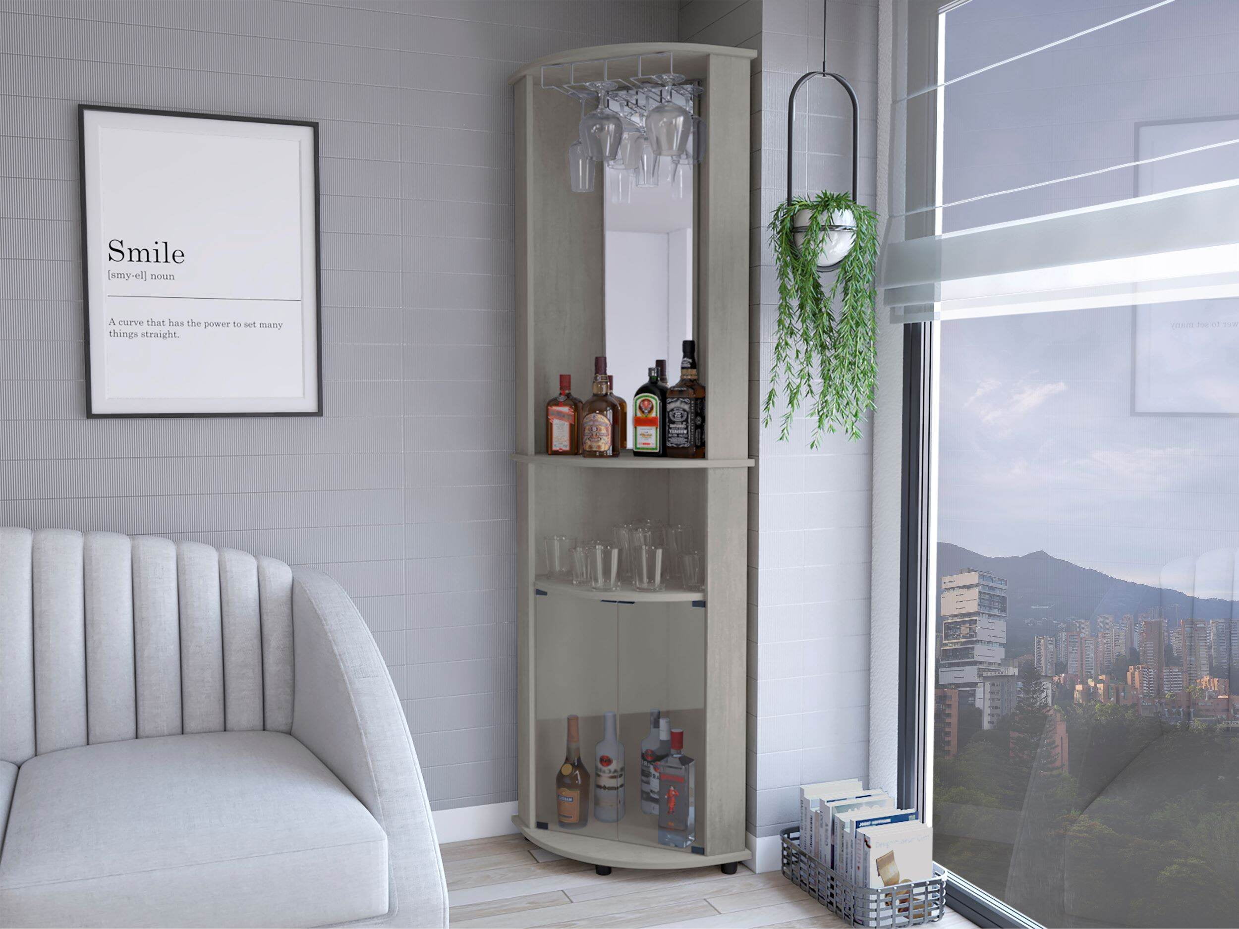 Living Room Cabinets Corner Bar Cabinet Rialto, Living Room, Concrete ...