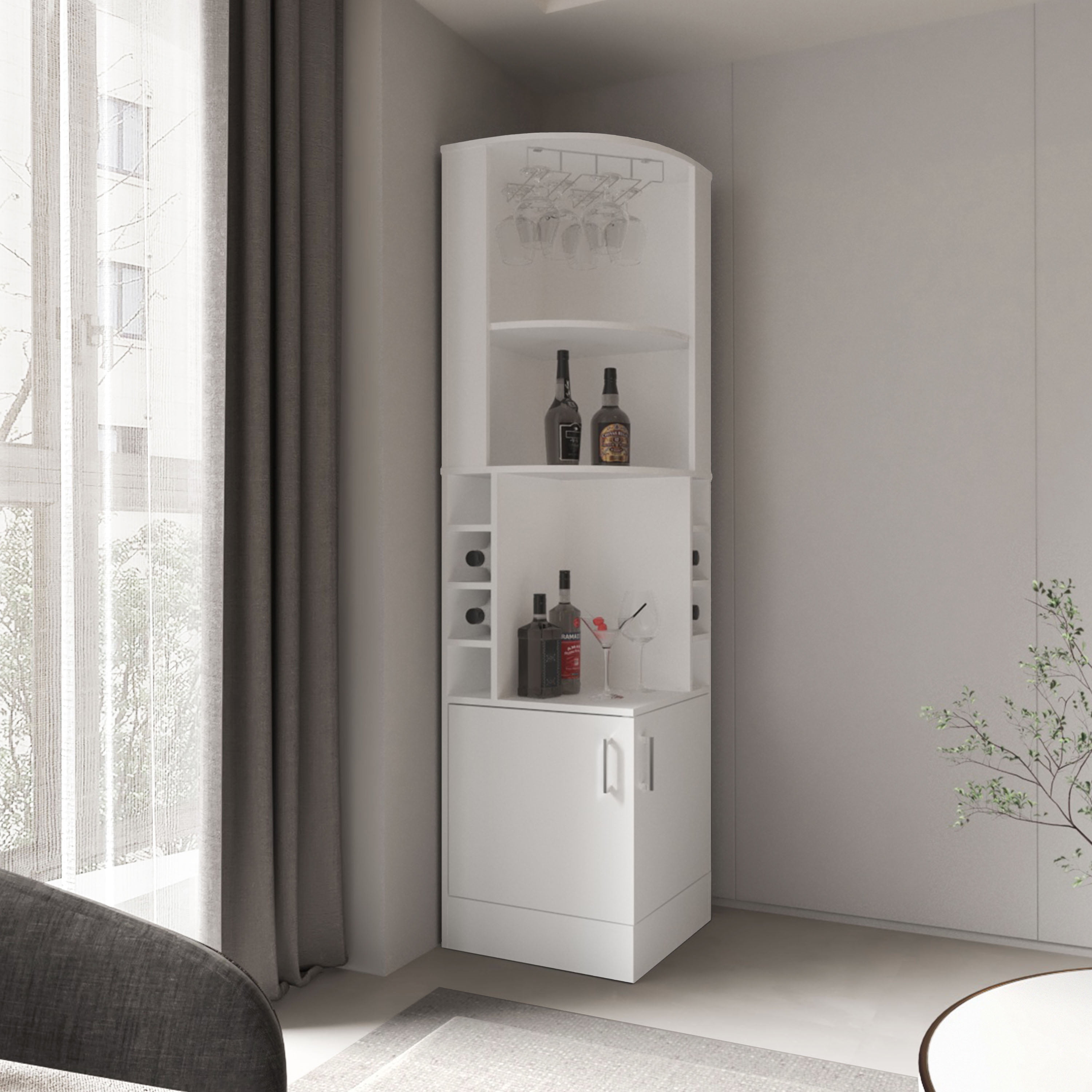 Living Room Cabinets Kava Being Corner Bar Cabinet, Glass Rack, Double ...