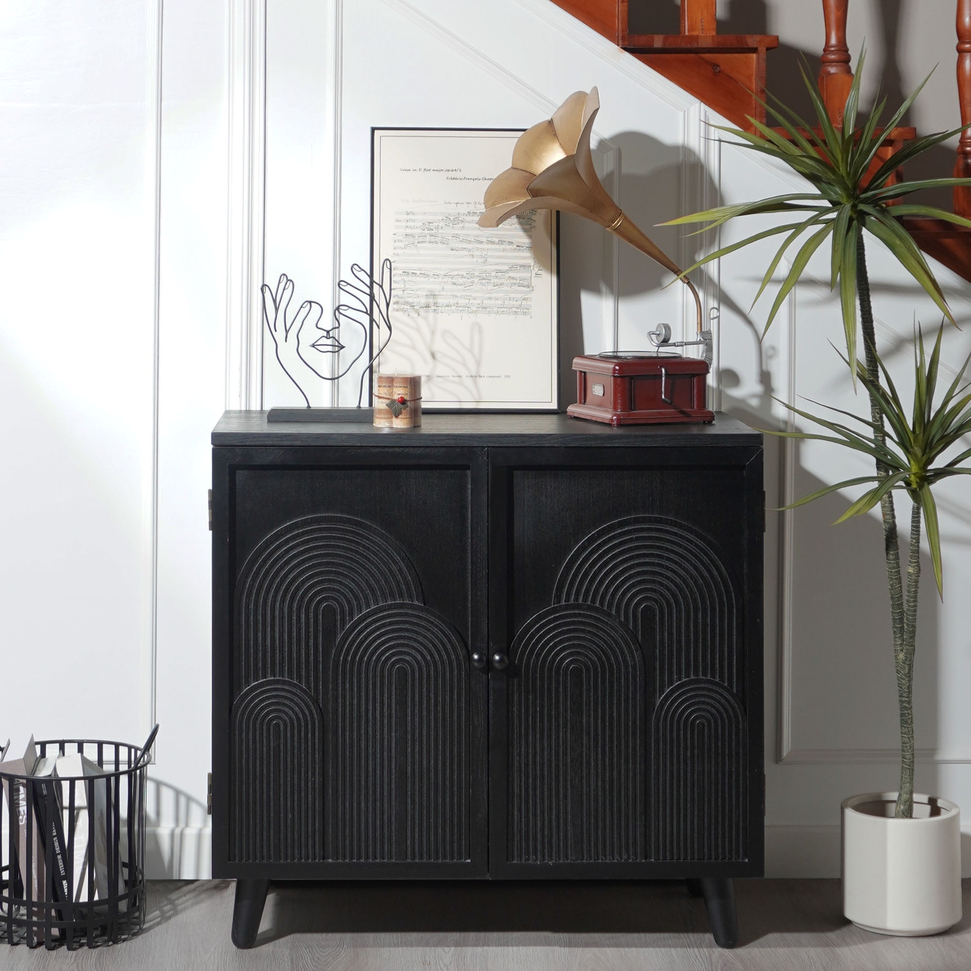 Living Room Cabinets Modern Black Wood Storage Cabinet, 31in Accent ...