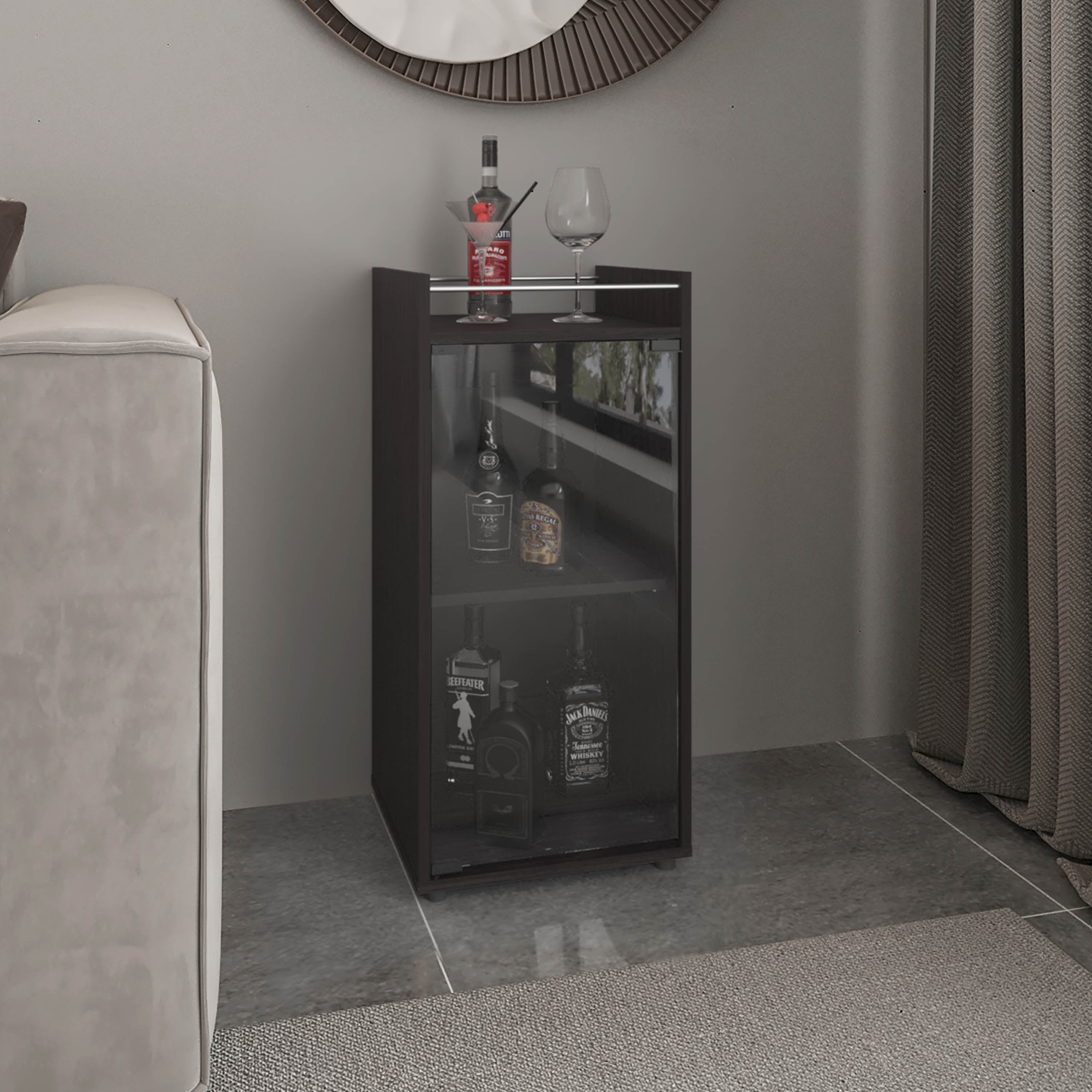 Living Room Cabinets Theba Minibar Cabinet 2 Doors, Open Shelf And ...