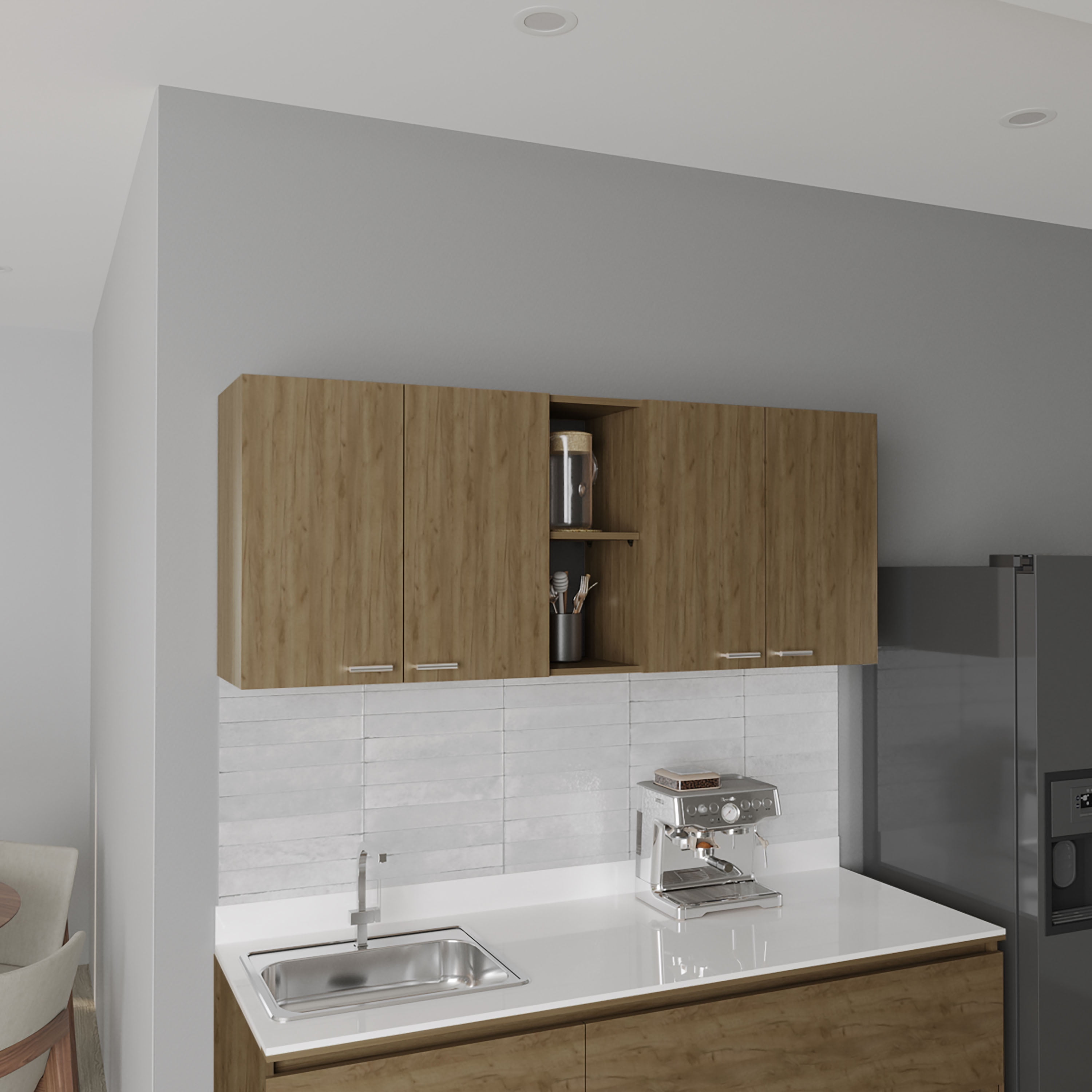 Living Room Cabinets Wall Cabinet 24" H, Four Doors, Two Open Storage ...