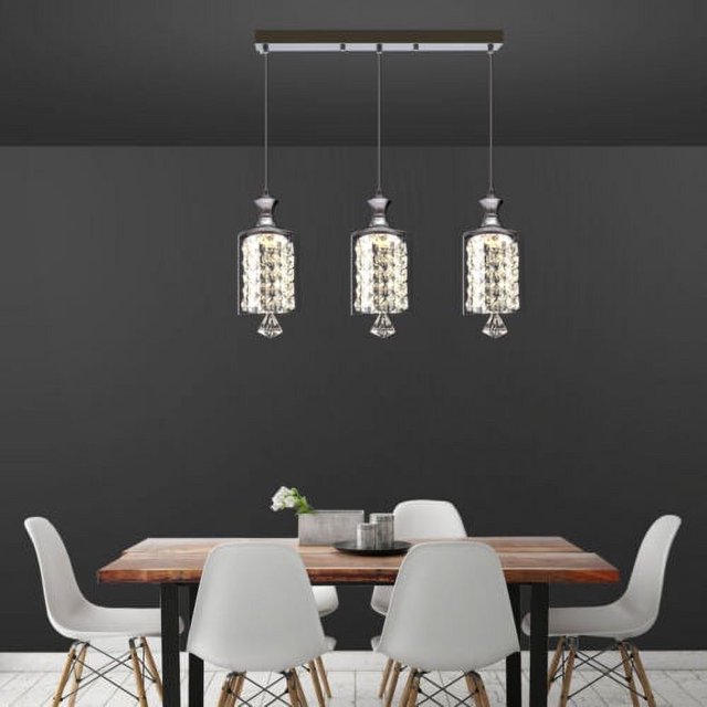 3-Light Crystal Chandelier Ceiling Lights Pendant Lamp LED Lighting ...