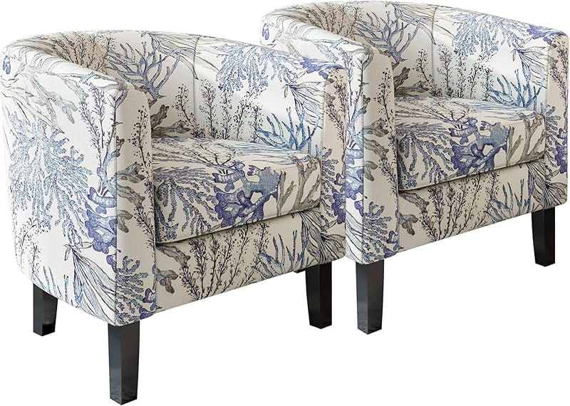 Living Room Chair, Linen Round Accent Barrel Chair, Club Tub Sofa Chair ...