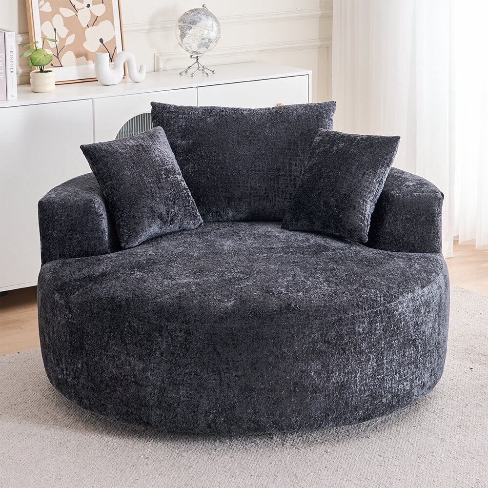 Living Room Chairs Round Accent Chair, 360 Swivel Chenille Barrel Chair ...