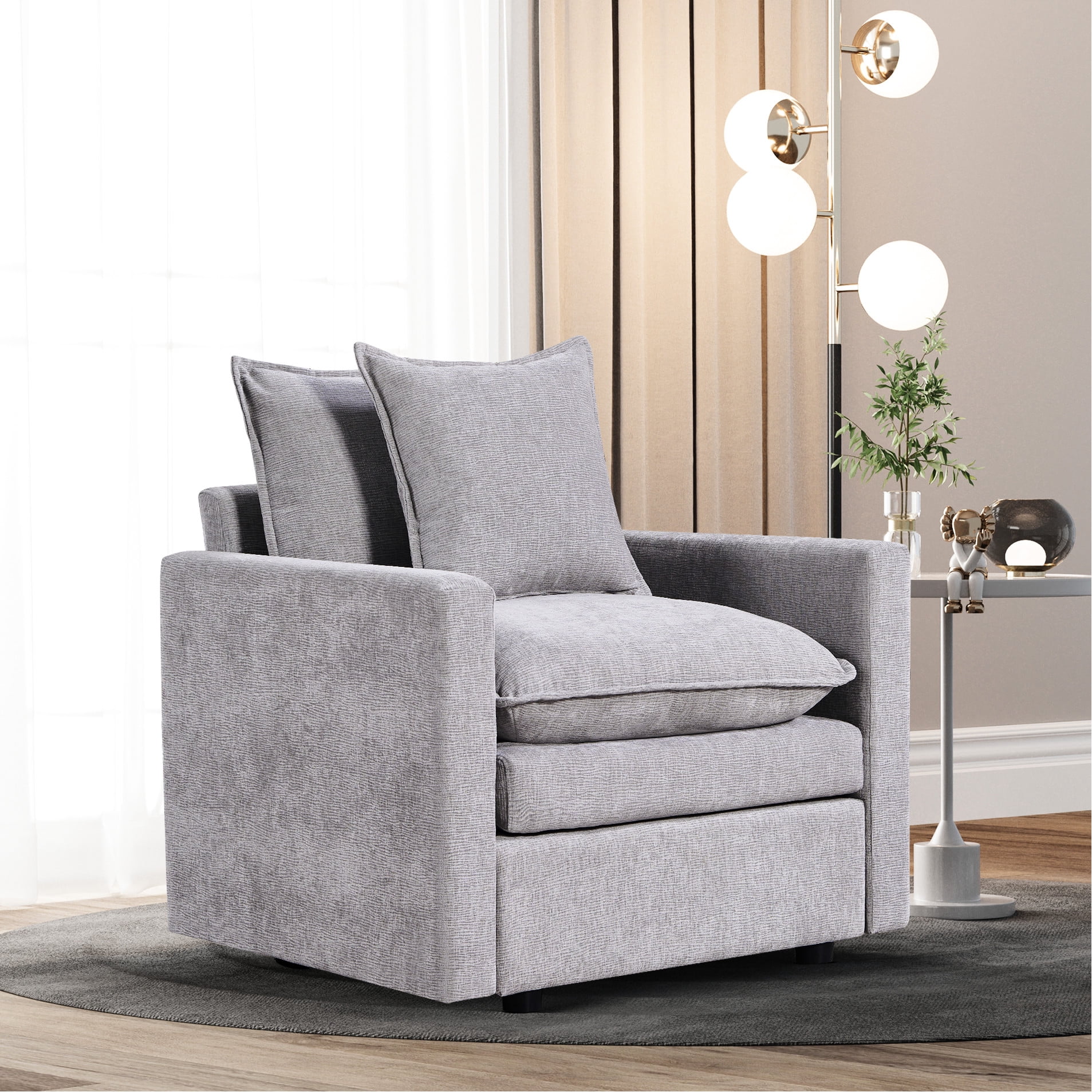 Living Room Chenille Deep Seat Armchair - Double-layer Cushioned With ...