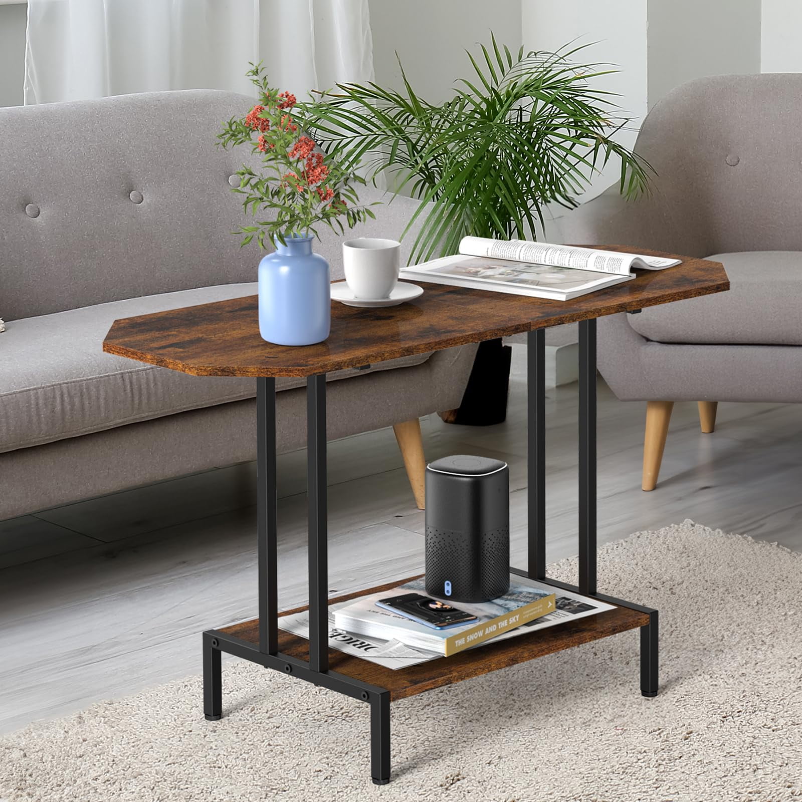 Living Room Coffee Table, 2 Tier Small Center Table Industrial Coffee ...