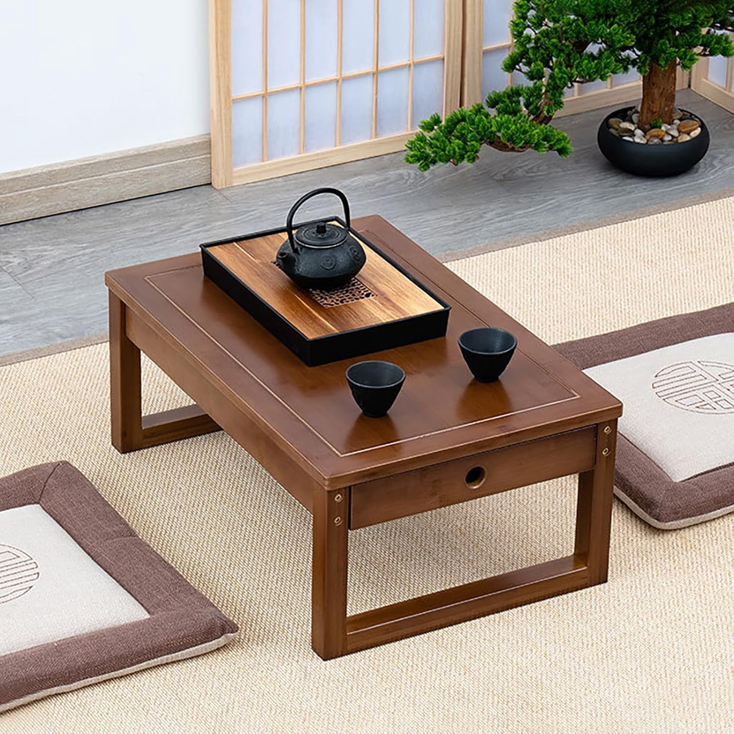 Living Room Coffee Table,Japanese Floor Low Table, Bamboo End Table for Living Room, Dining Room ...
