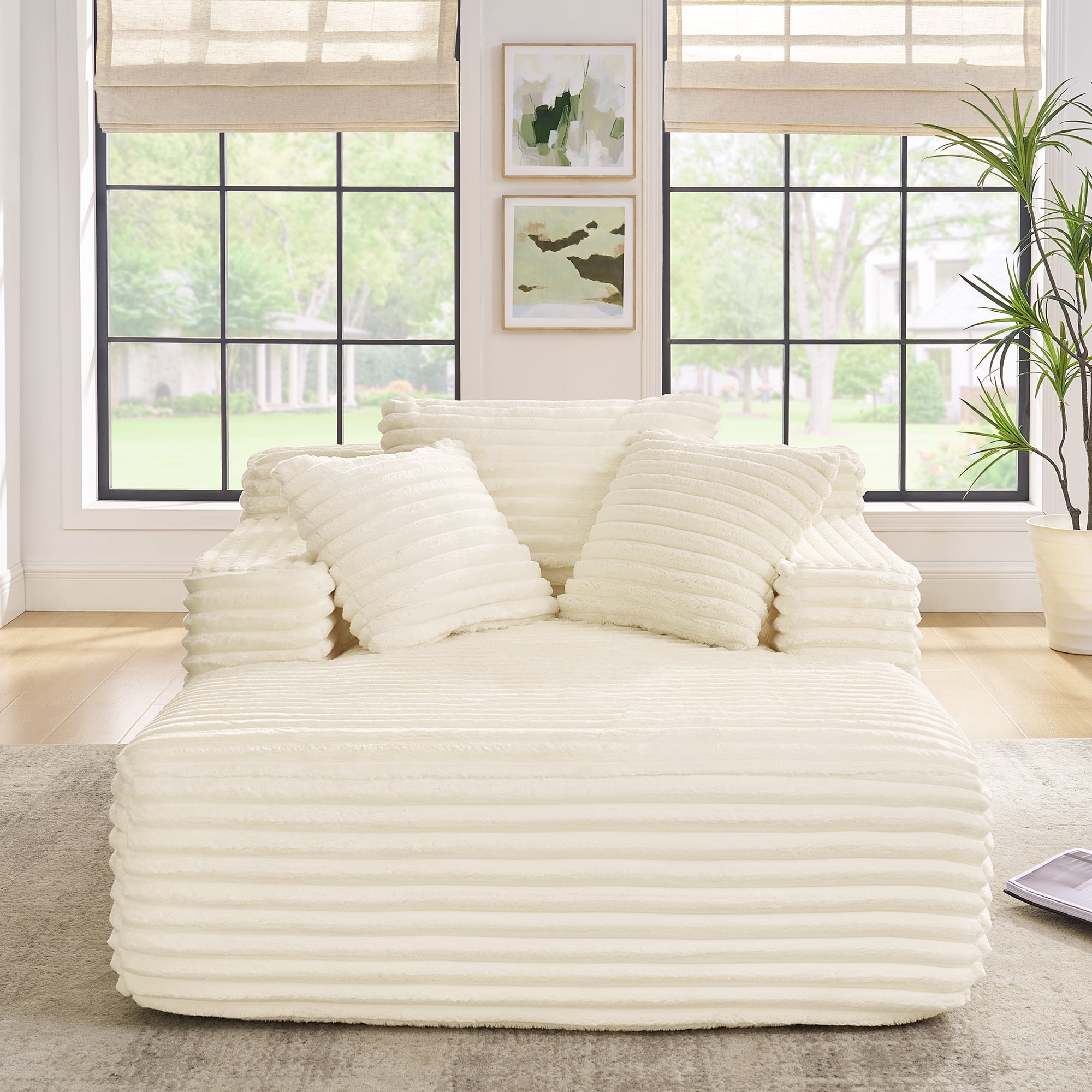 Living Room Compressed Chaise Lounge Foam Sofa bed, Fluffy Upholstered ...