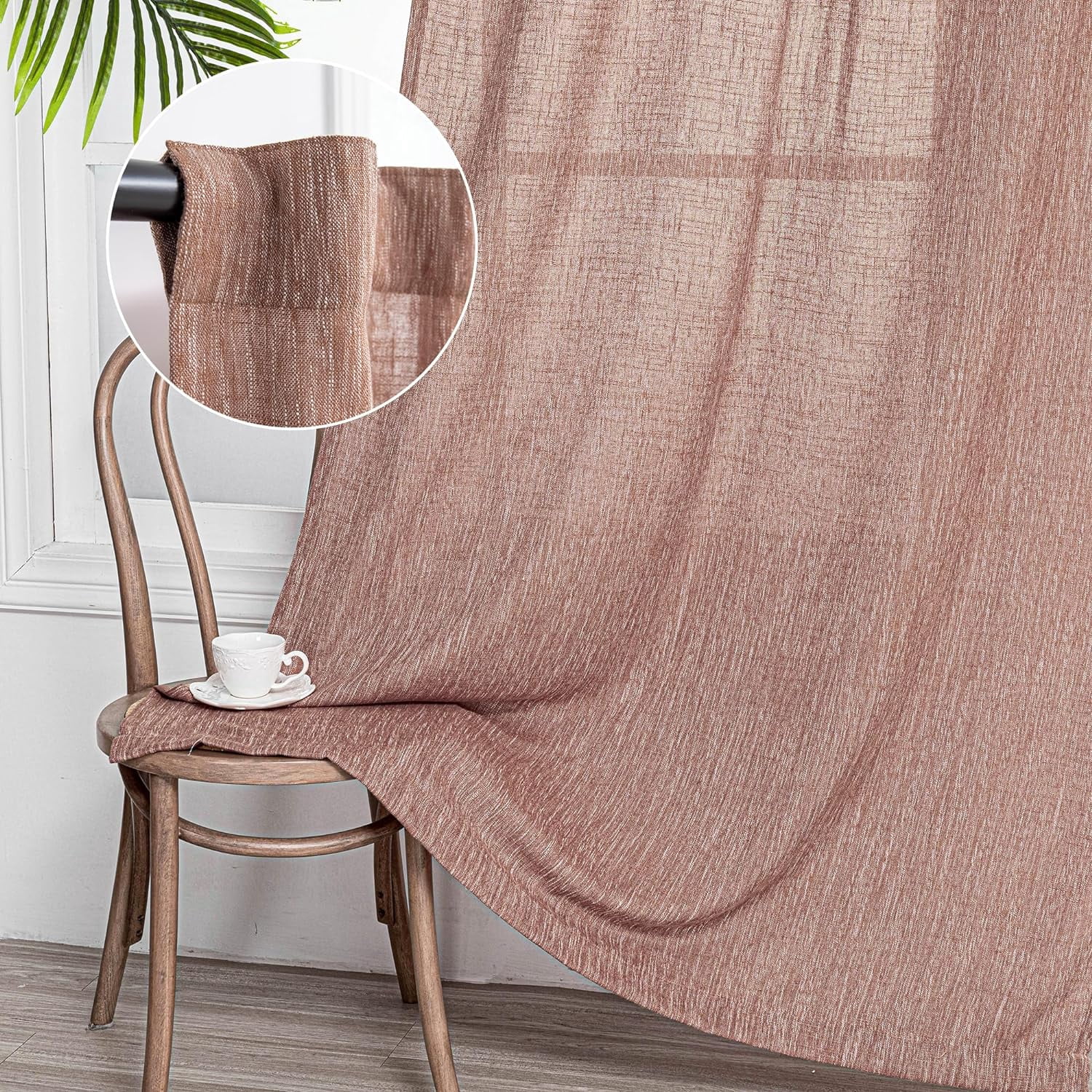 Living Room Curtains for Windows, Linen Look Texture Semi Sheers Boho ...