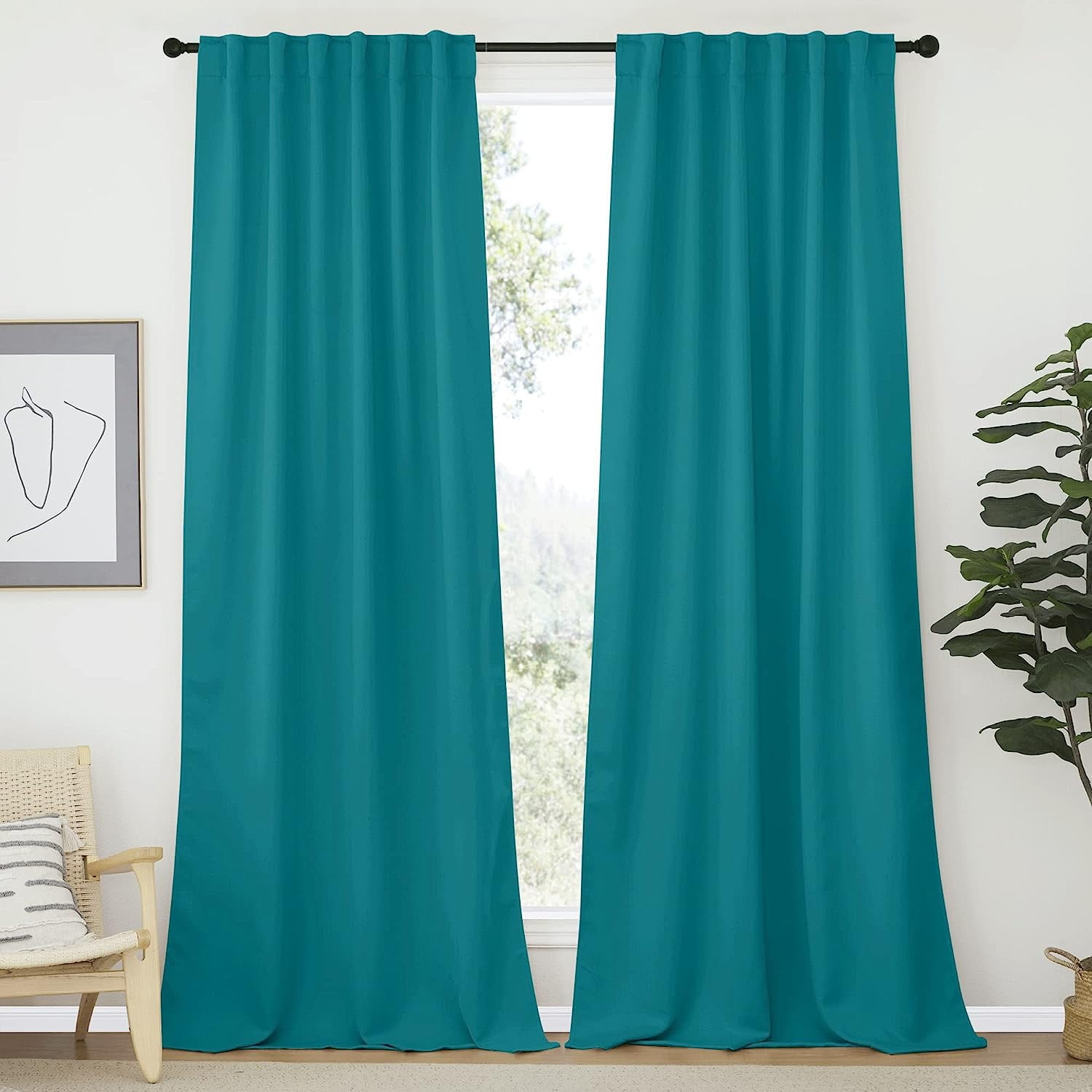 Living Room Darkening Curtain Panels - (Peacock Teal Color) W52 x L95 ...