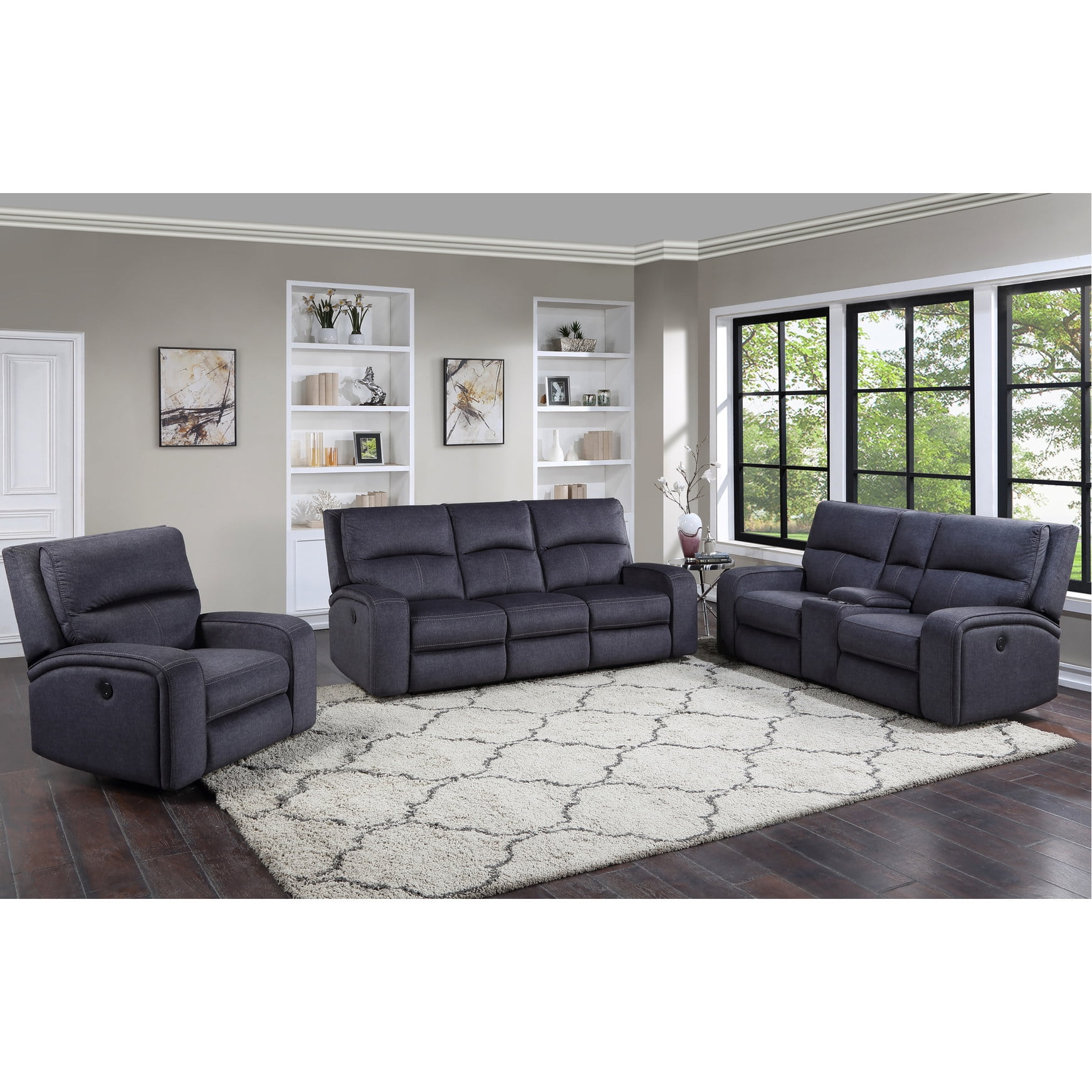 Living Room Decor Set / 3-Piece, Gray Faux Leather, Power Options ...
