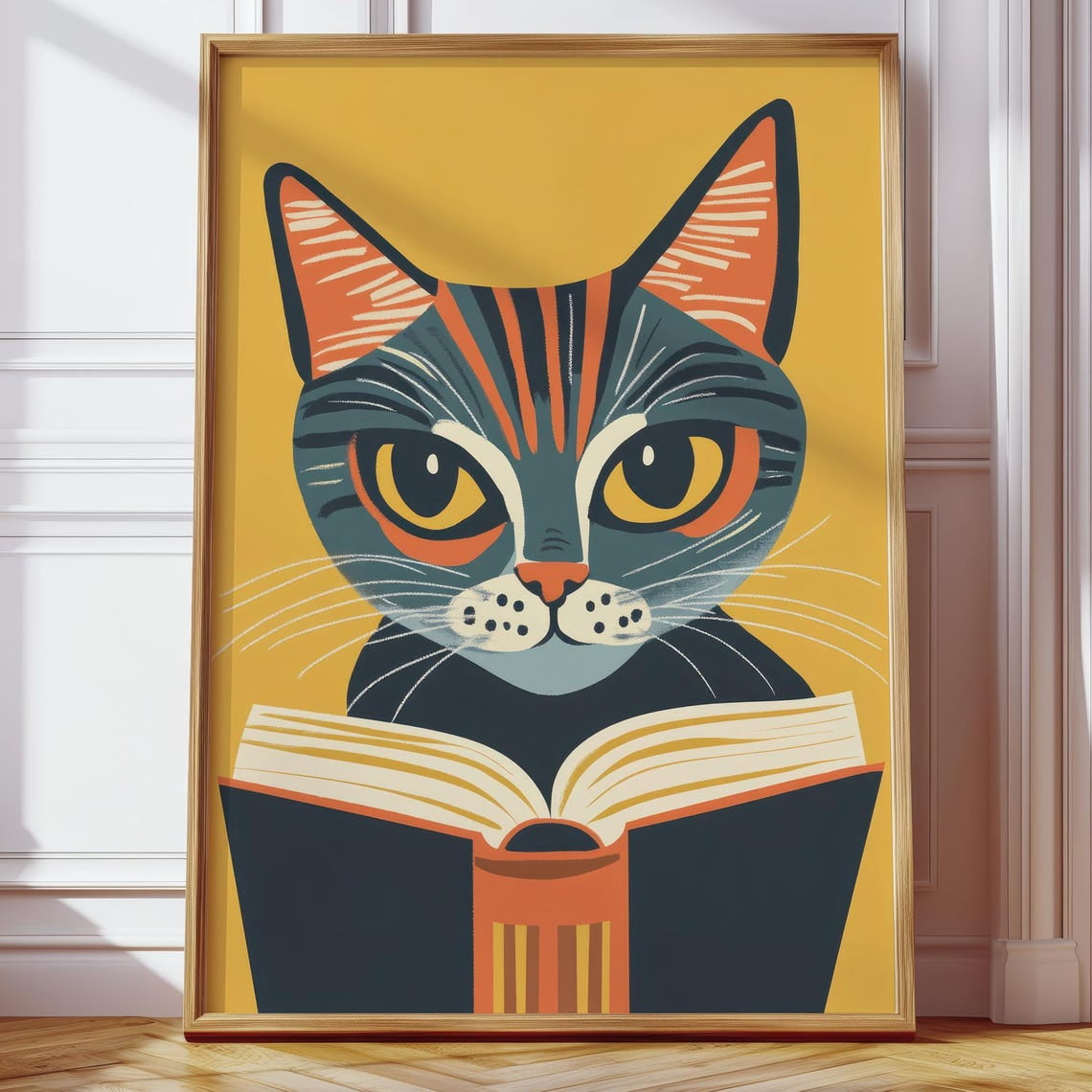 Living Room Decoration Retro Poster Vintage Cat Poster Orange-Yellow ...