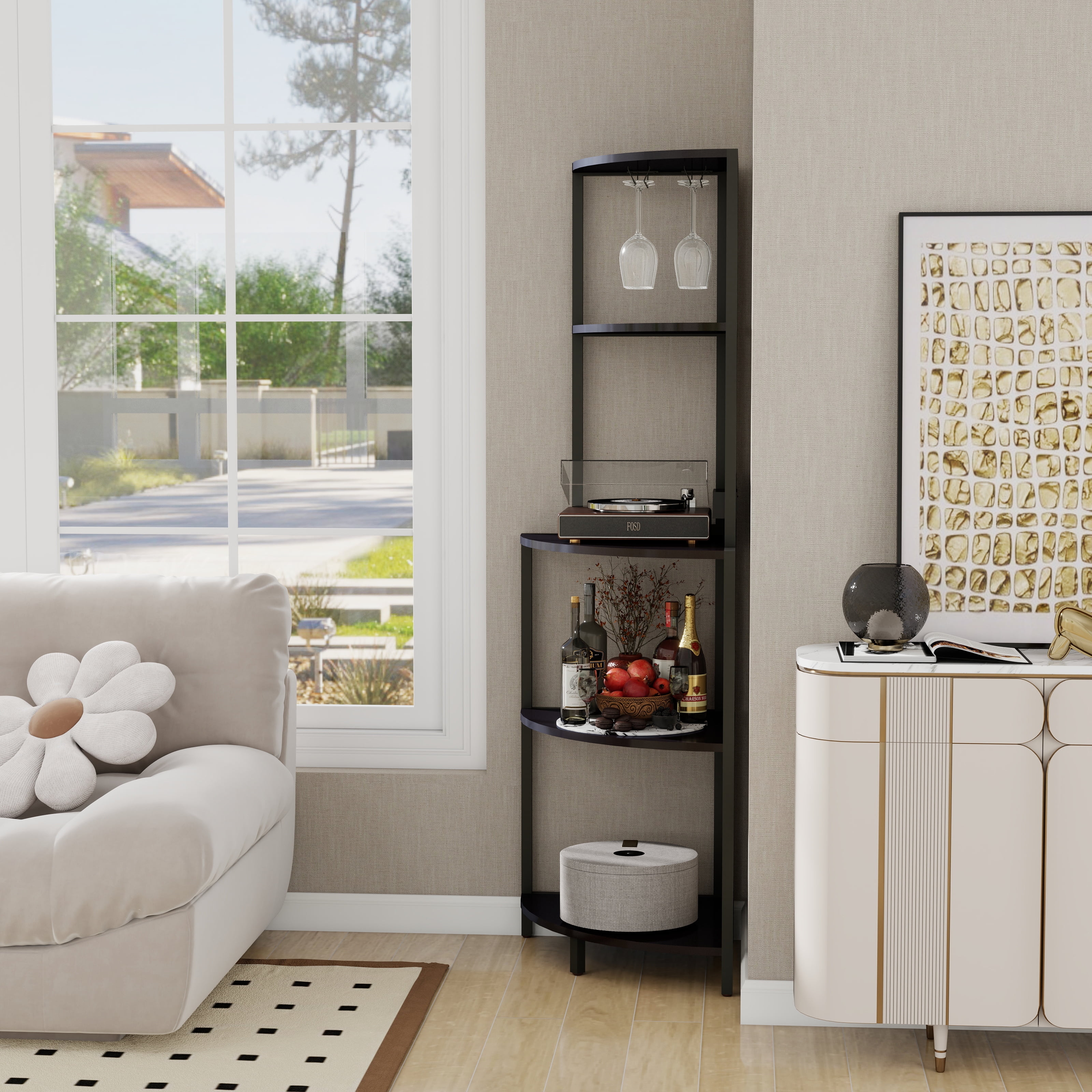 Living Room Display Shelves 5 Tier Corner Shelf with LED Light and USB ...