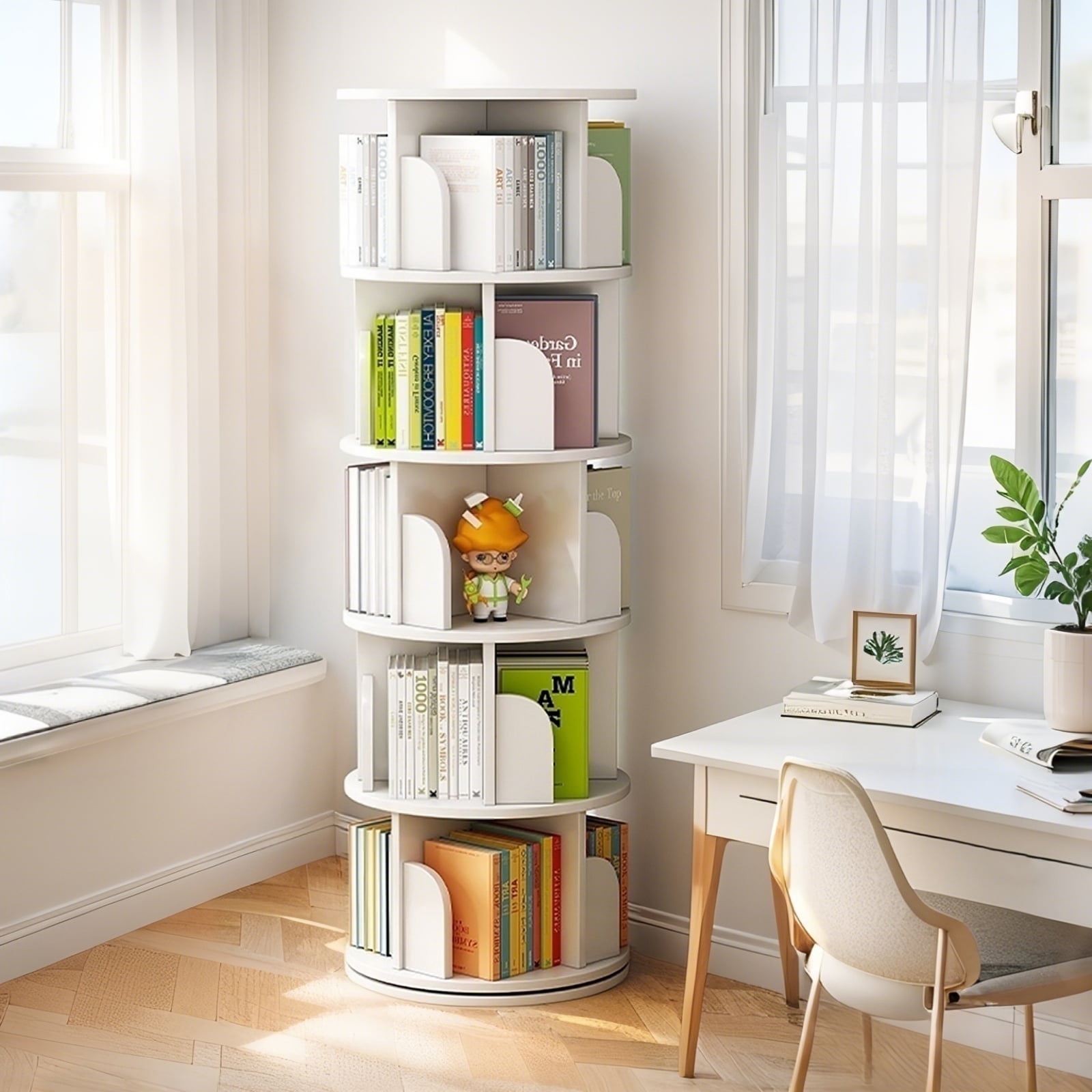 Living Room Display Shelves 5 Tier Rotating Bookshelf, 360° Display ...